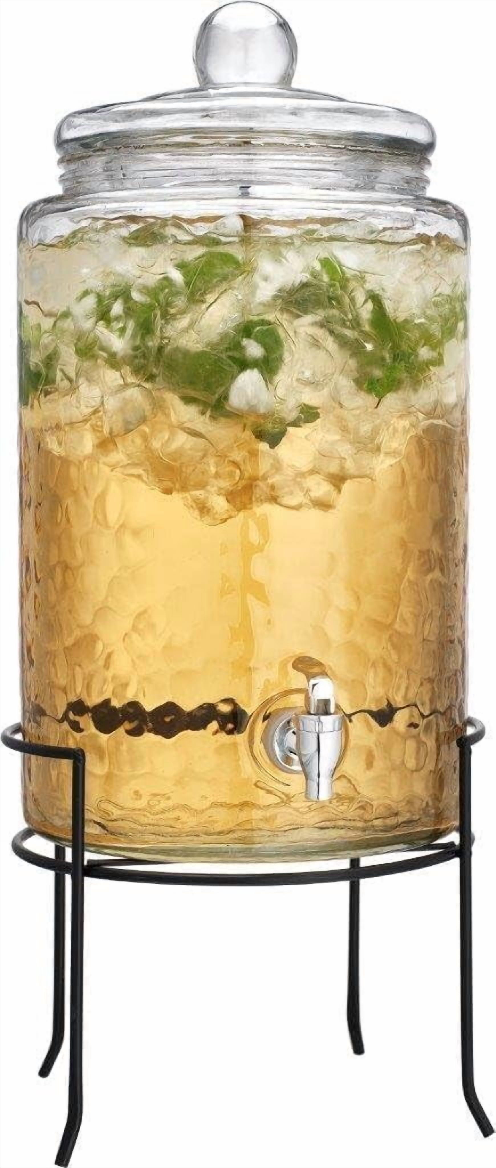 3 Gallon Glass Drink Dispenser with Metal Stand & Lid – Hammered ...