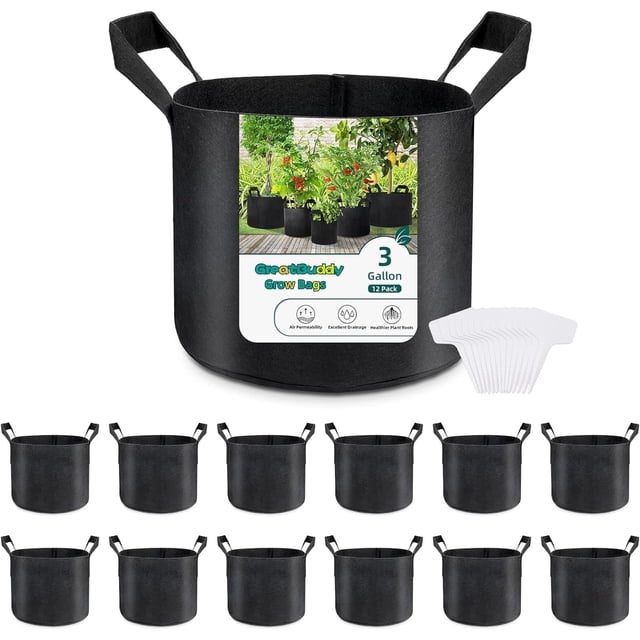 3 Gallon Grow Bags 12-Pack, Thick Fabric Pots for Plants, Sturdy ...