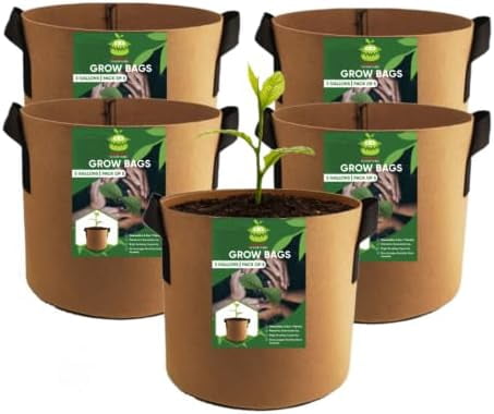 3 Gallon Grow Bags, Set of 5 – Heavy Duty Fabric Pots with Handles for ...