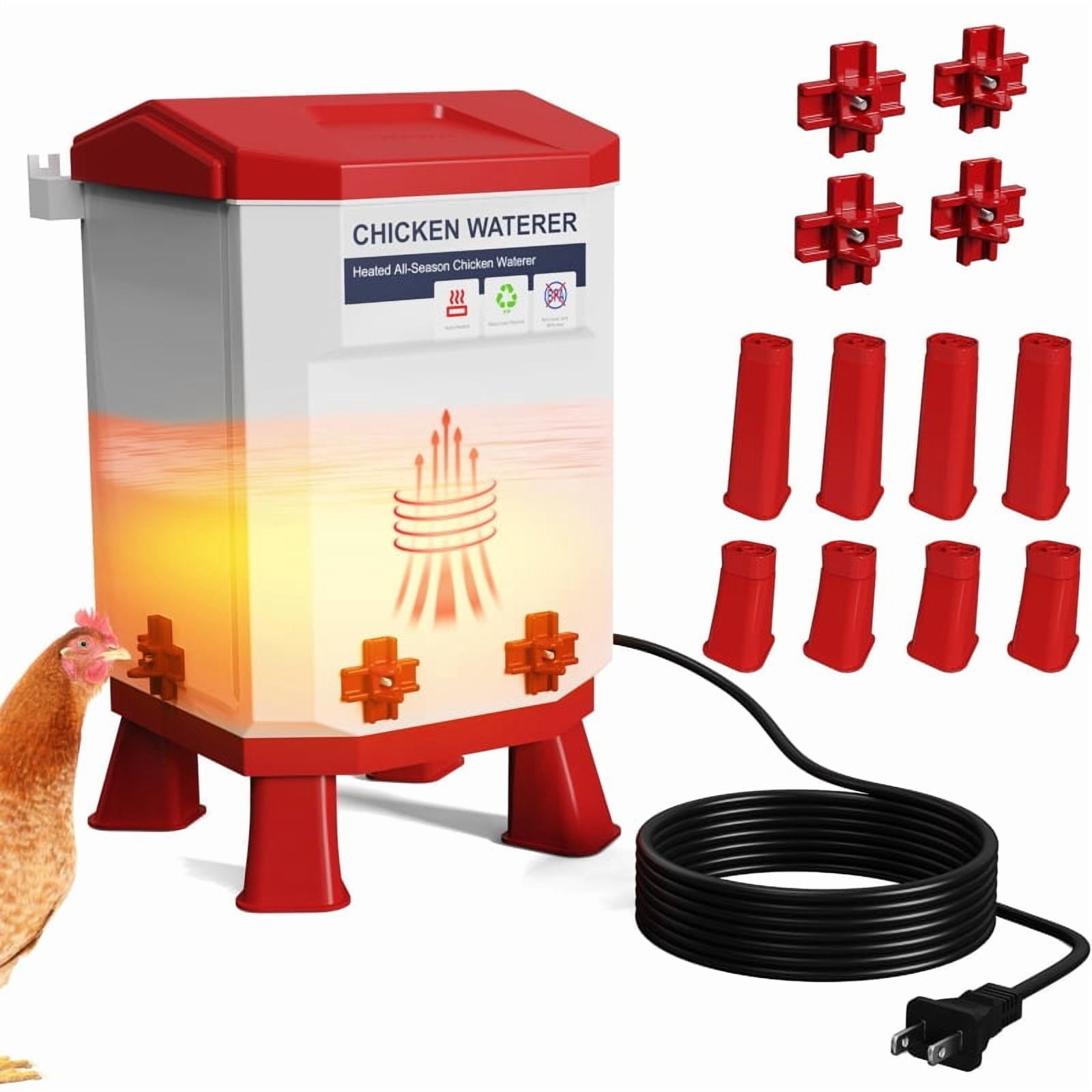 3-Gallon Heated Chicken Waterer – All-Season Poultry Drinker with 4 ...