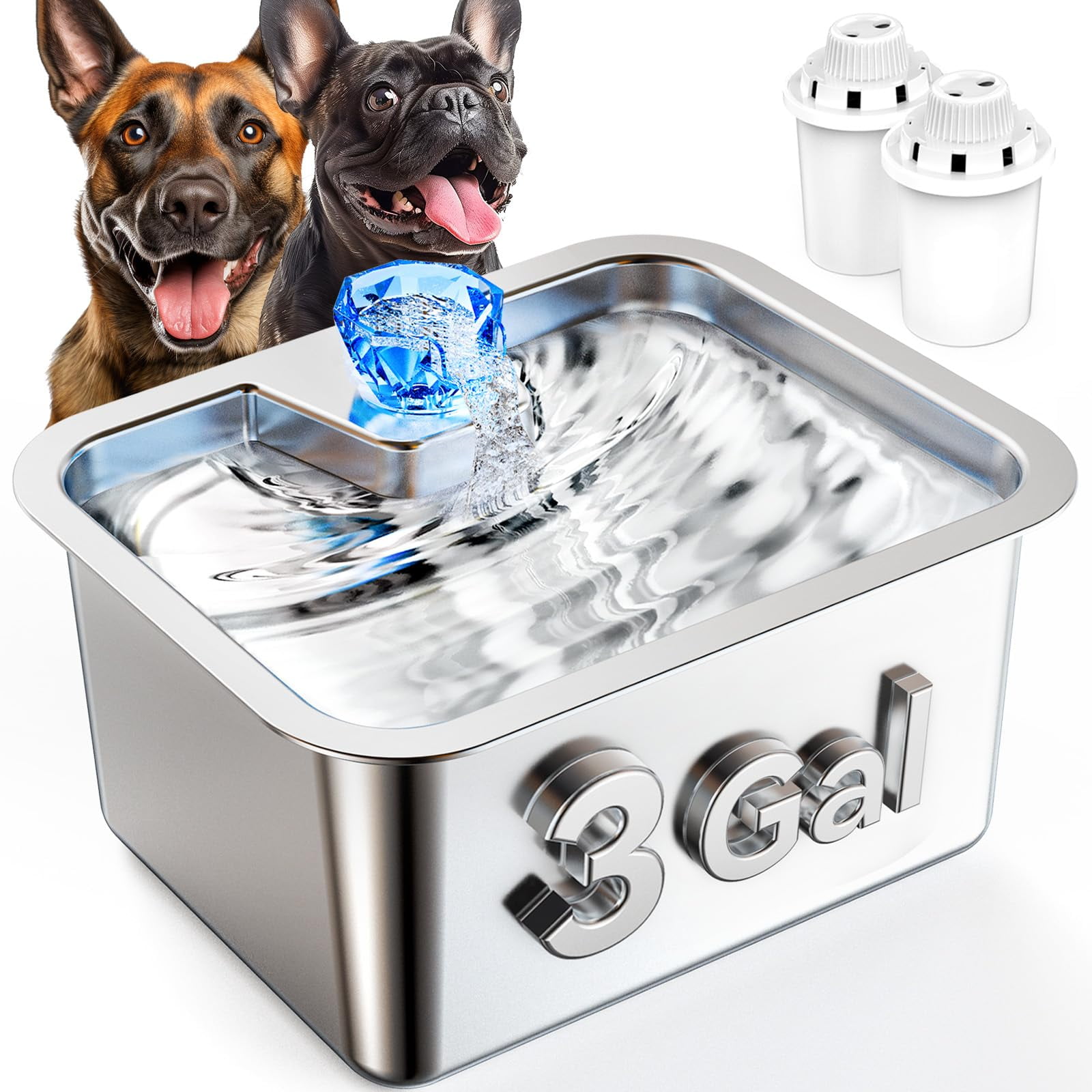 3 Gallon Large Dog DPF11 Water Fountain, Stainless Steel Pet Water ...