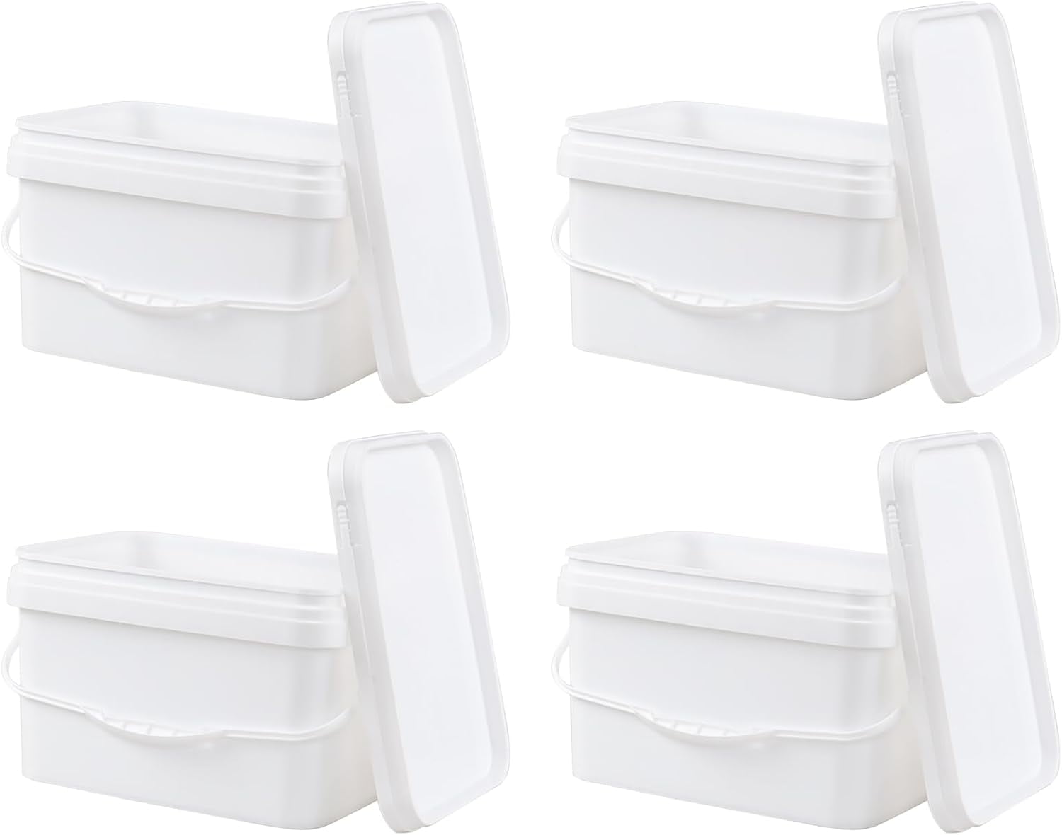 3 Gallon Mixing Bucket, Rectangular Food Grade Bucket Pail with Handles and Lid (Pack of 4 ...