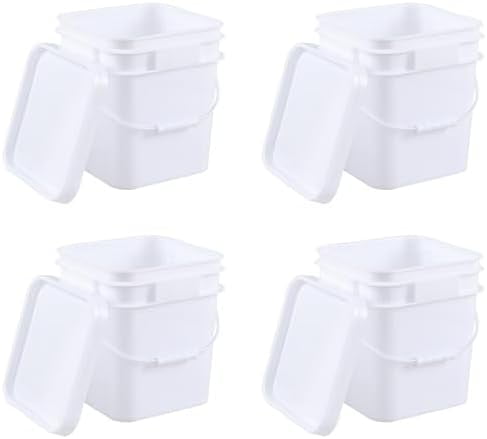 3 Gallon Plastic Bucket with Sealed Lid, 4 Pack Small White Square ...