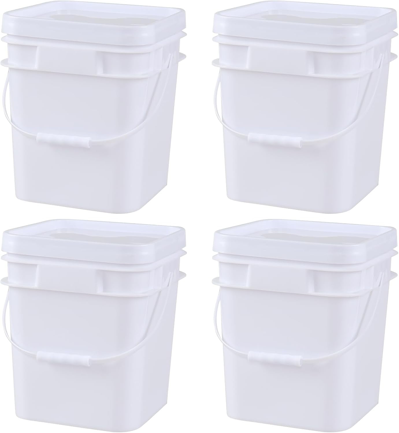 3 Gallon Plastic Square Storage Bucket, 4 Packs Food Grade Buckets with Lid, Utility Pail, White ...