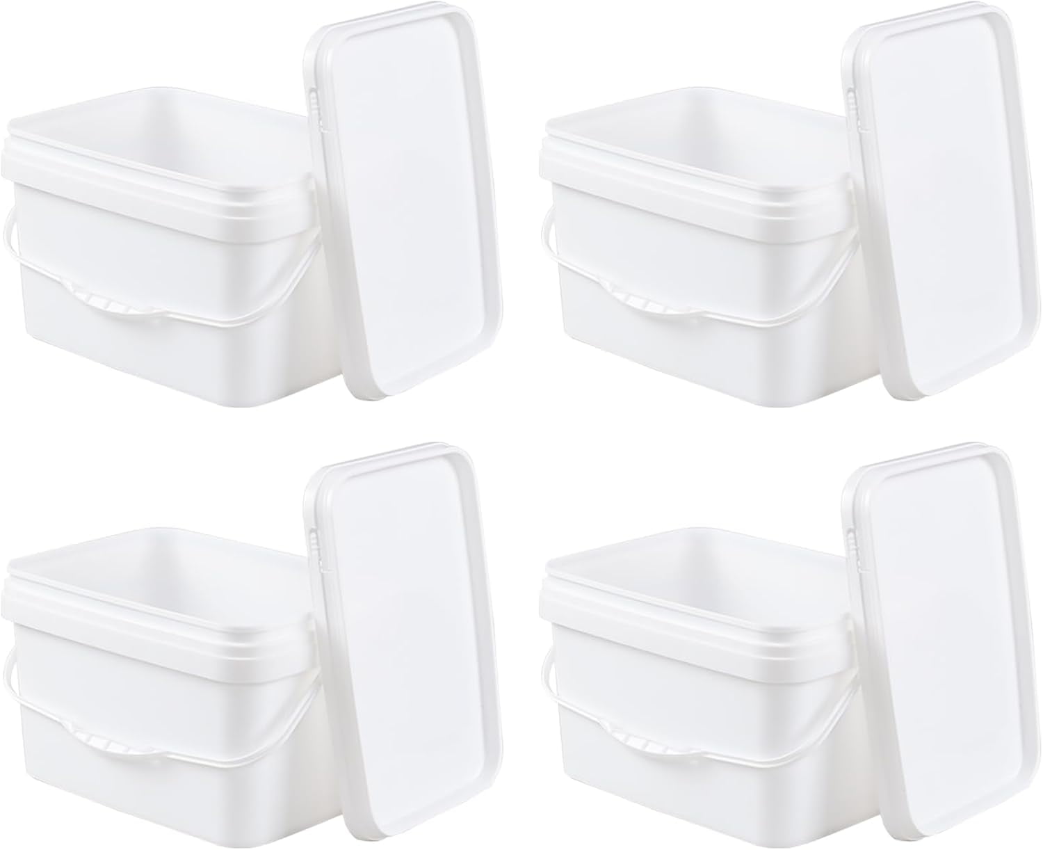 3 Gallon Rectangular Buckets Pails, 4 Pack Food Safe Buckets with Airtight Locking Lids, White ...