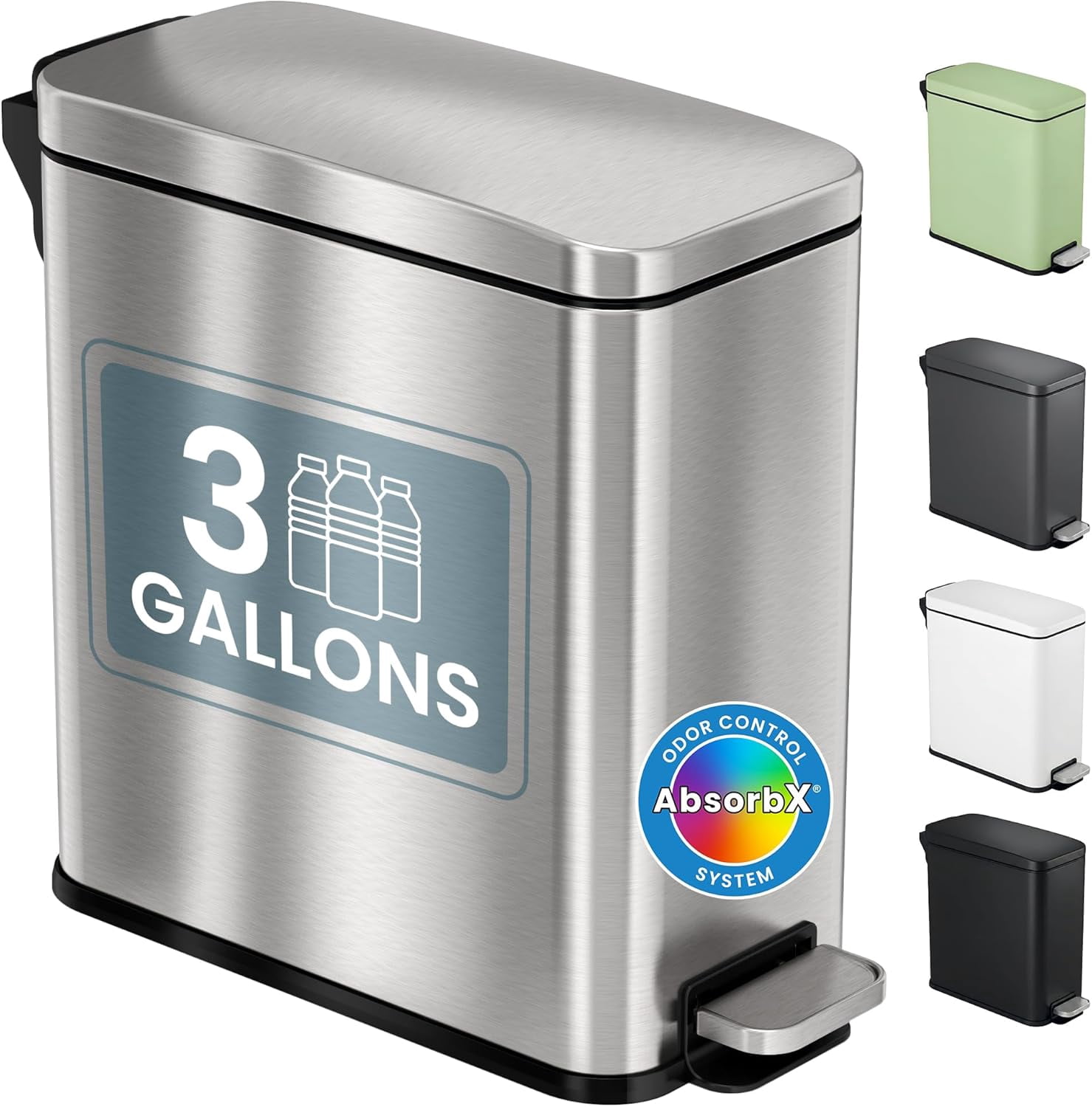 3 Gallon Slim Bathroom Trash Can with Lid & Odor Control, Soft-Step ...