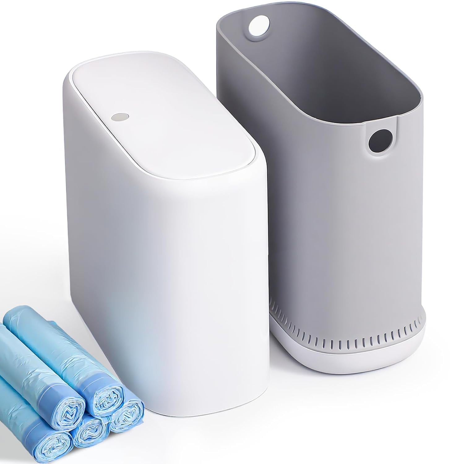 3 Gallon Slim Small Bathroom Trash Can with Lid, White Dog Proof ...