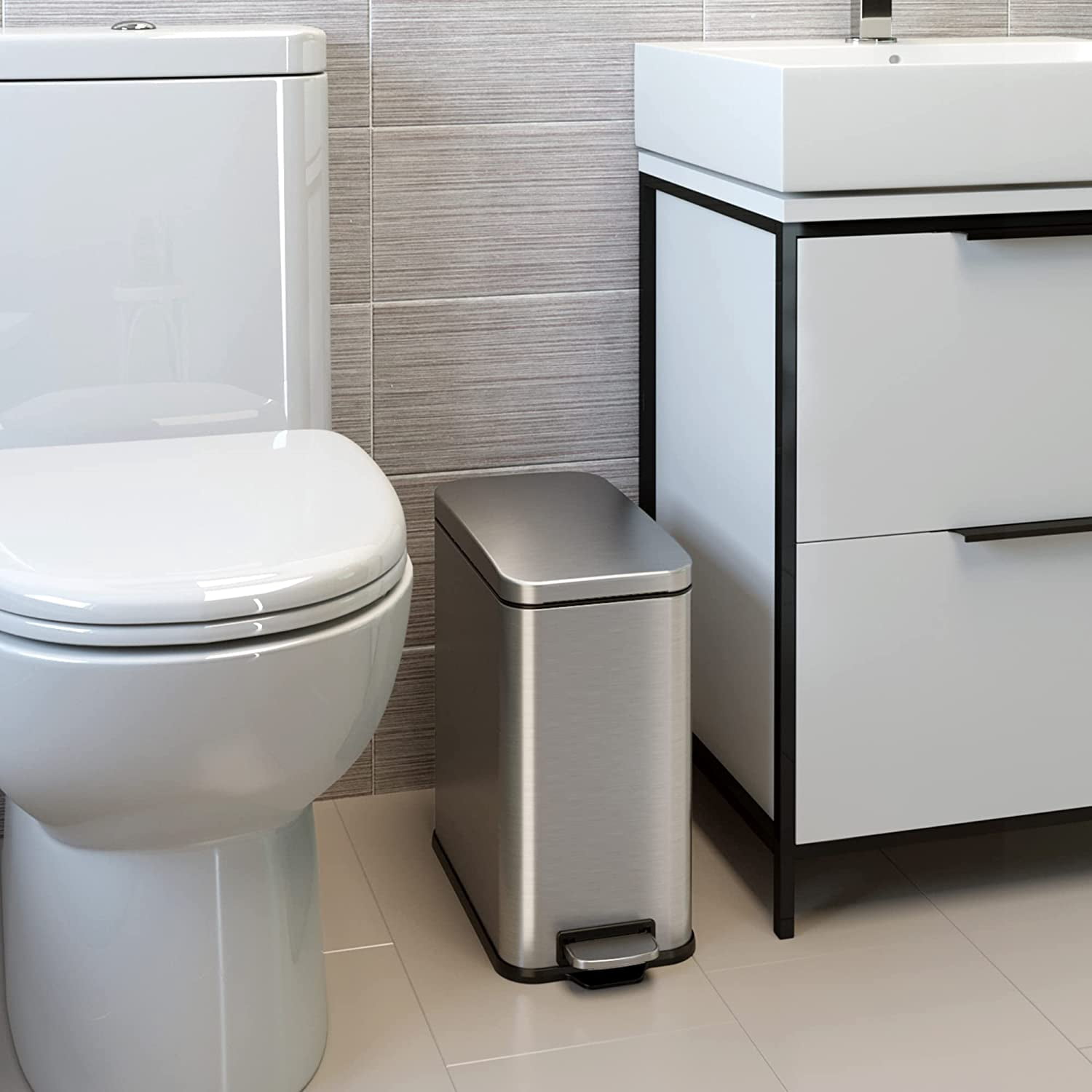 3 Gallon Slim Stainless Steel with Odor Control for Bathroom and Office ...