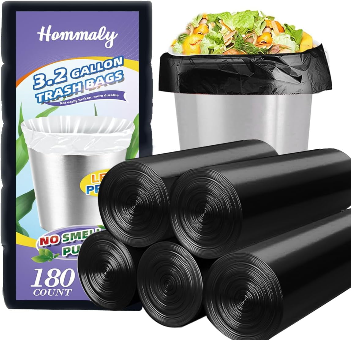 3 Gallon Small Black Trash Bags, 180 Count, Leakproof and Strong, Ideal ...