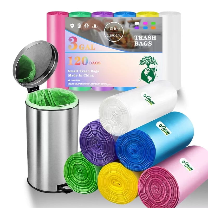 3 Gallon Trash Bags, 120 Coloured Garbage Bags, 10 Litre Bin Liner for ...