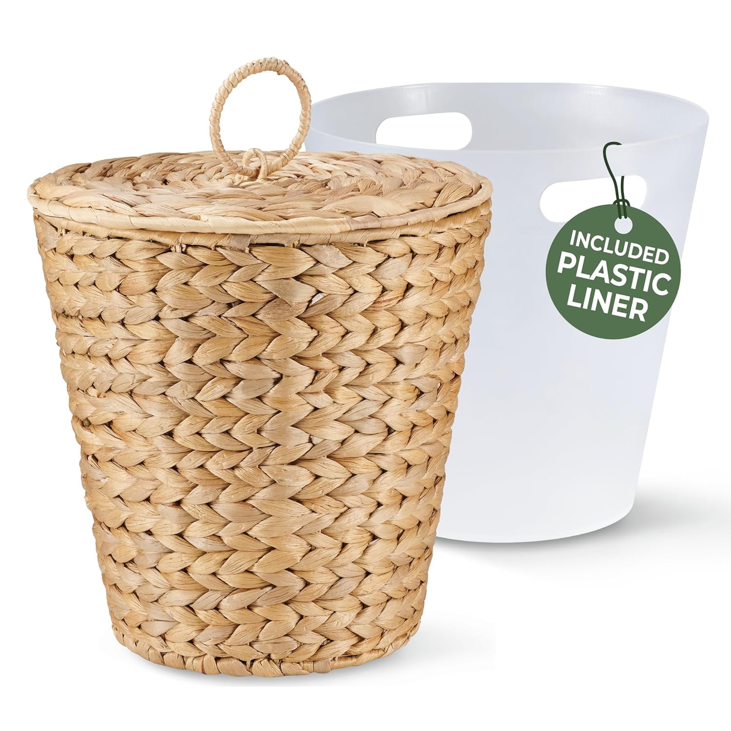 3 Gallon Wicker Trash Can with Lid and Liner - Rattan Trash Can ...