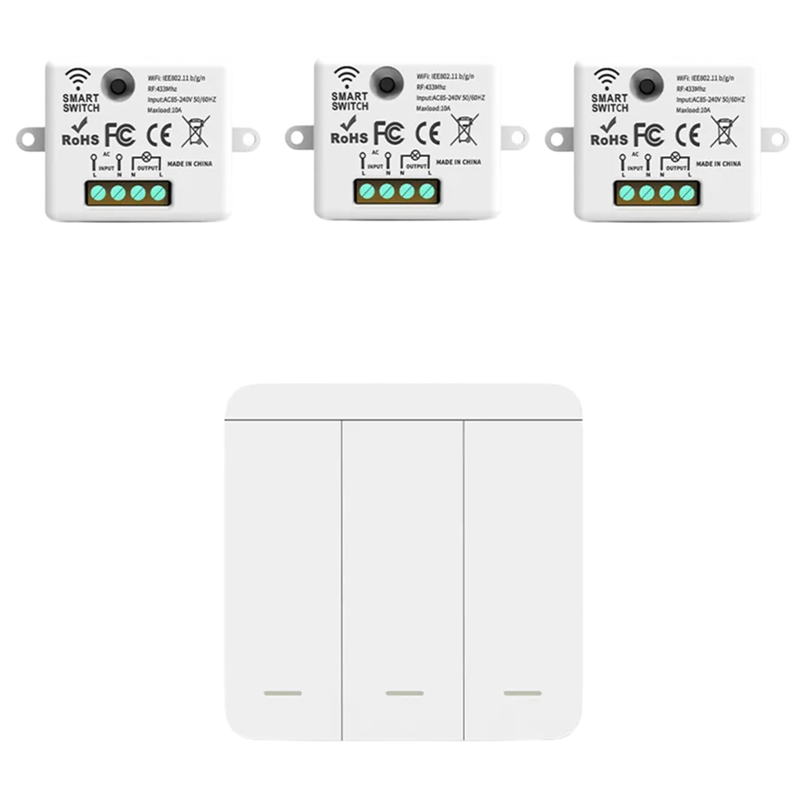 3-Gang 86 Wall Panel Switch With Remote Control 433Mhz Wireless Smart ...