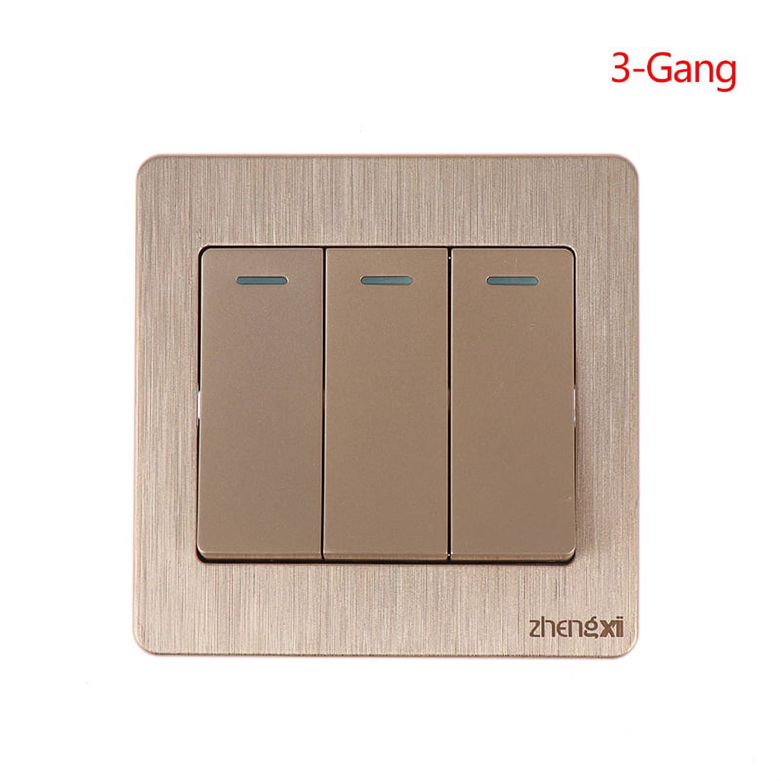 (3-Gang) Gold Wall Switch 1/2/3/4 Gang 1Way Button Wall Light Switch On ...
