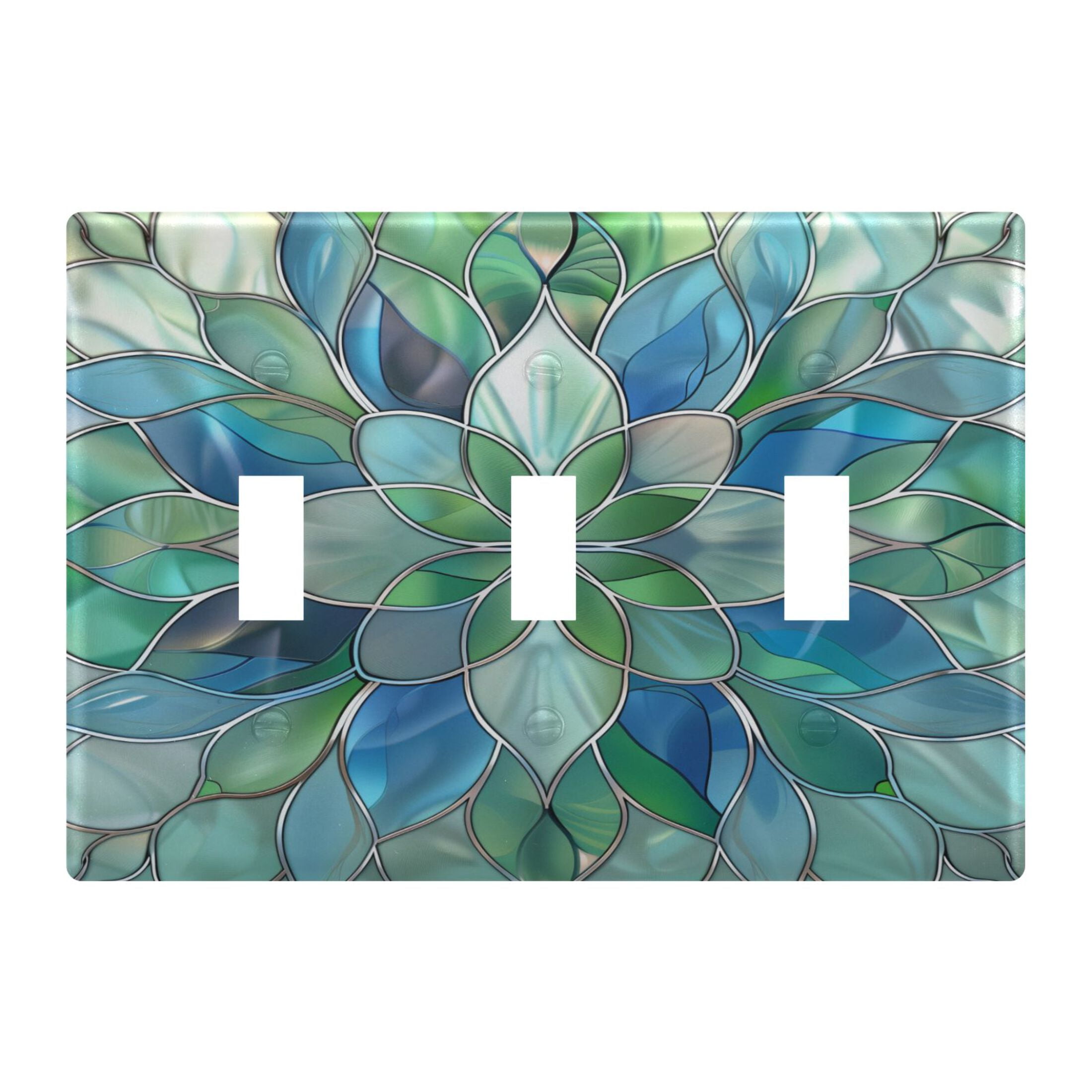 3 Gang Light Switch Cover Plate Abstract Floral Stained Glass Wall ...