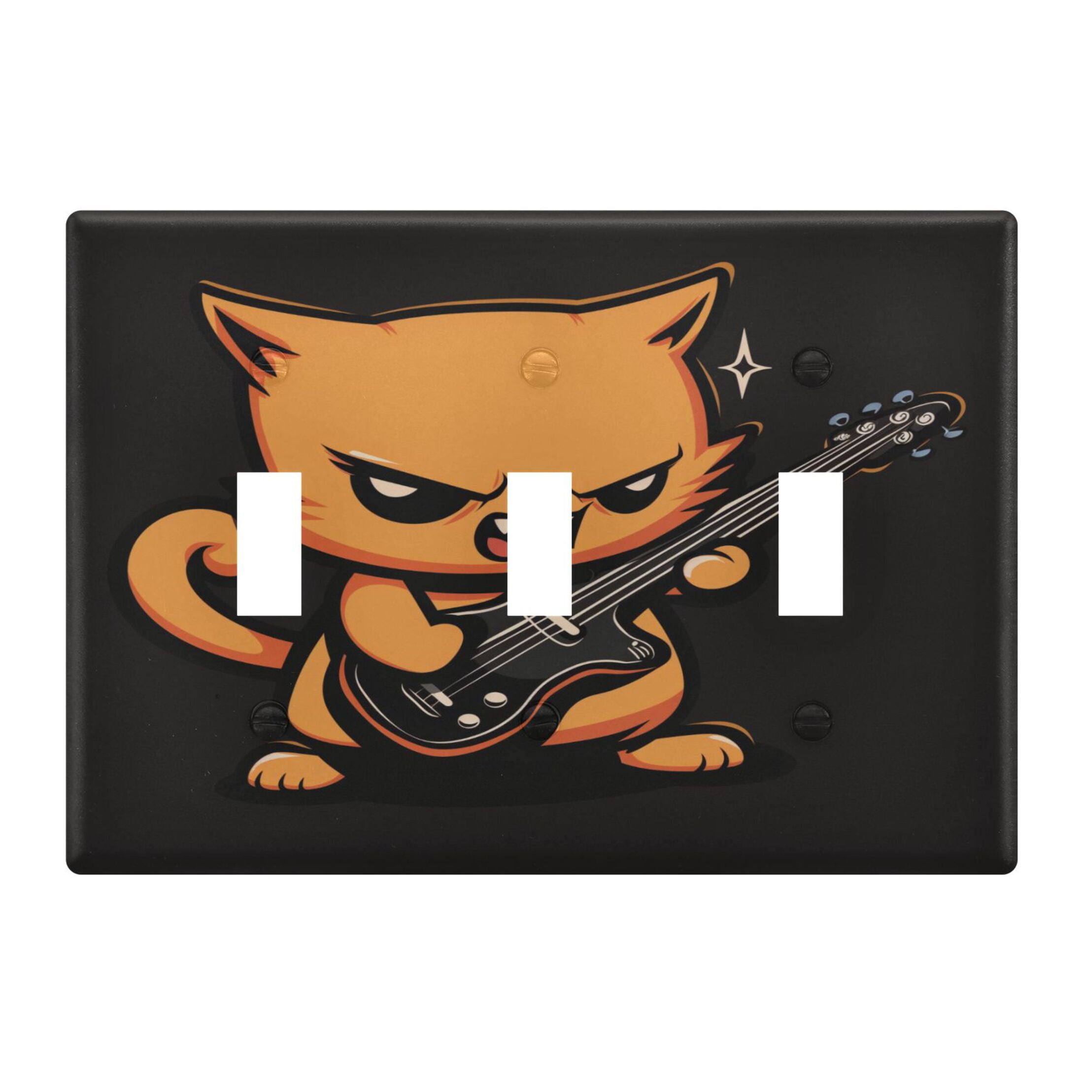 3 Gang Light Switch Cover Plate Angry Cat Playing Guitar Wall Plate ...