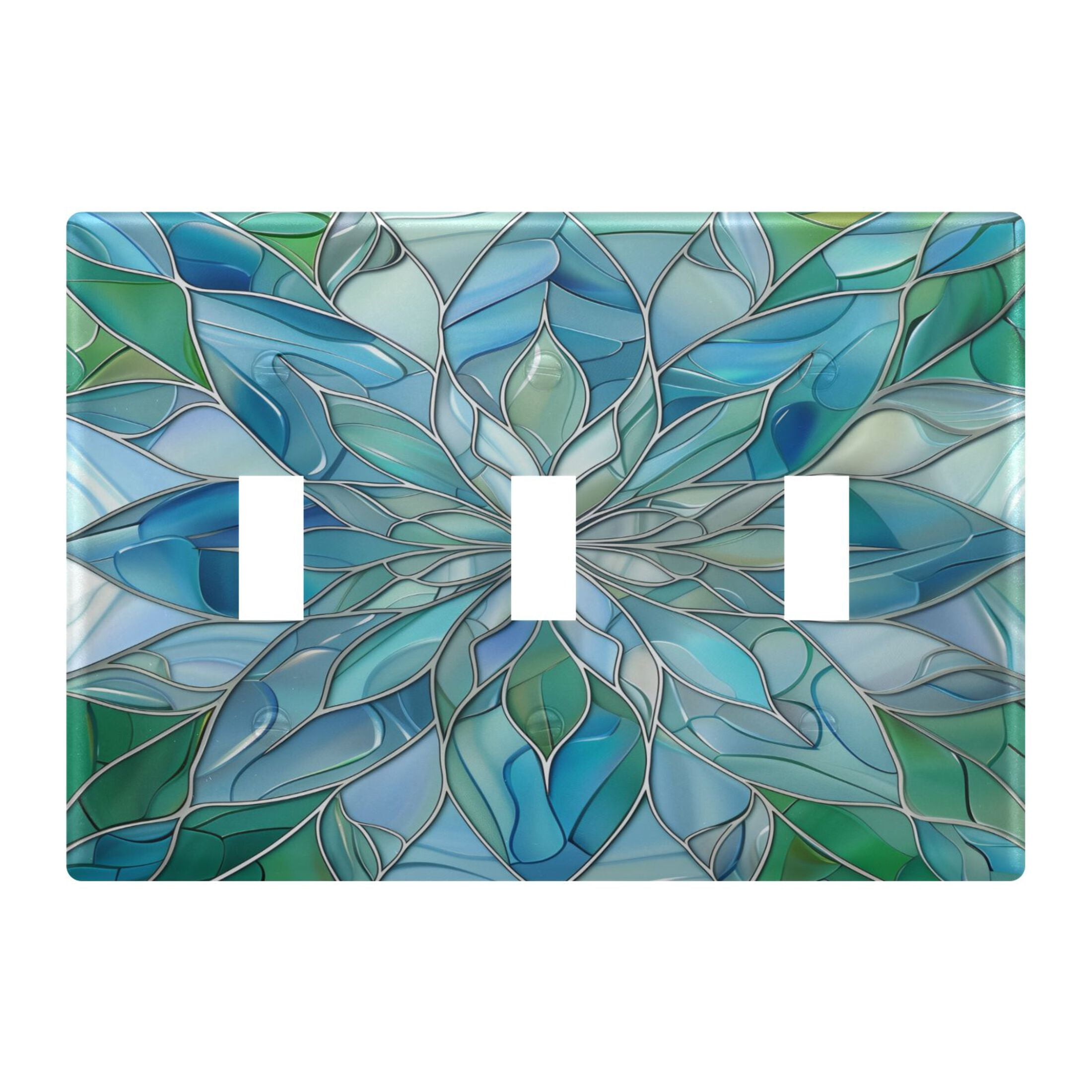 3 Gang Light Switch Cover Plate Blue Green Floral Stained Glass Wall ...