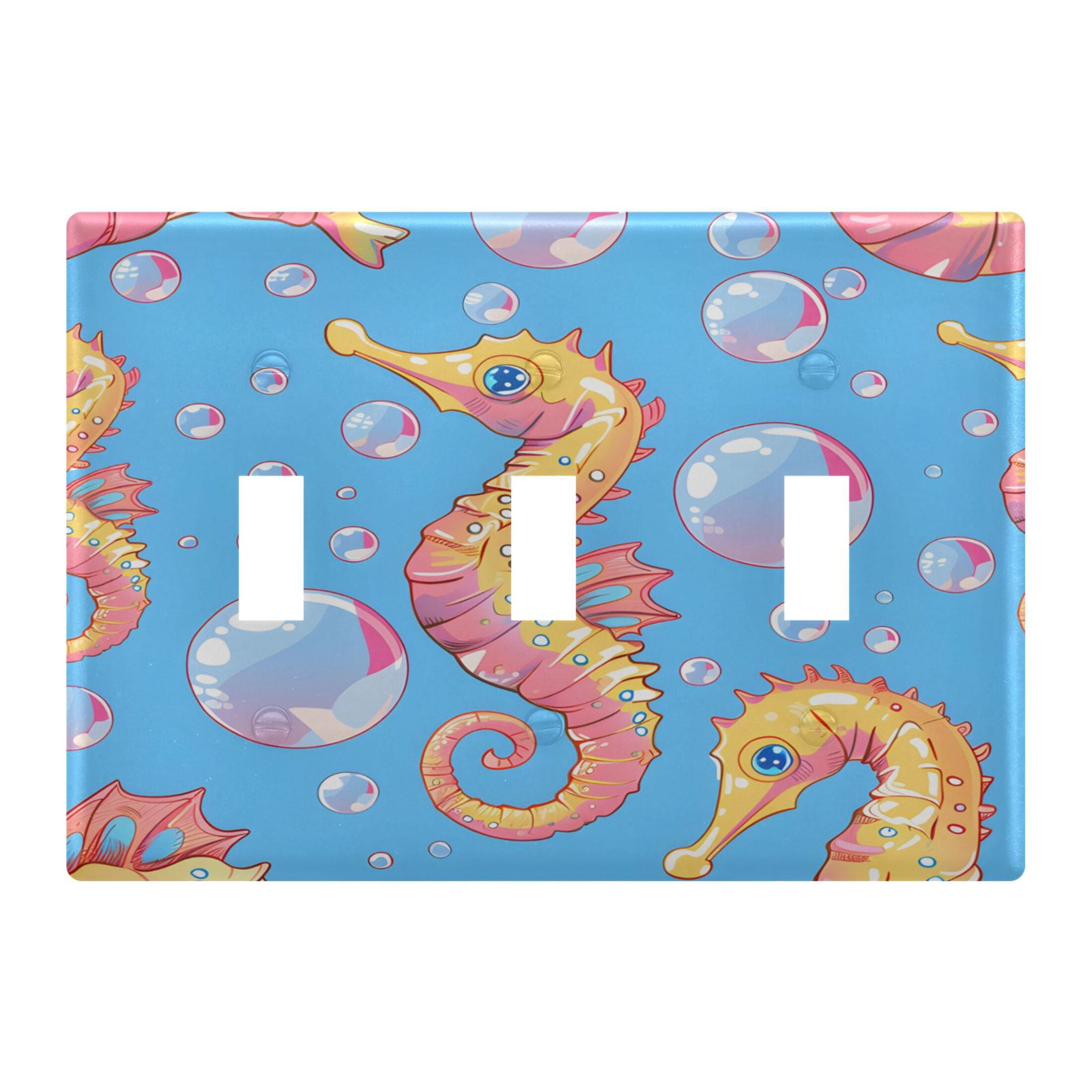 3 Gang Light Switch Cover Plate Cartoon Seahorse and Bubbles Wall Plate ...