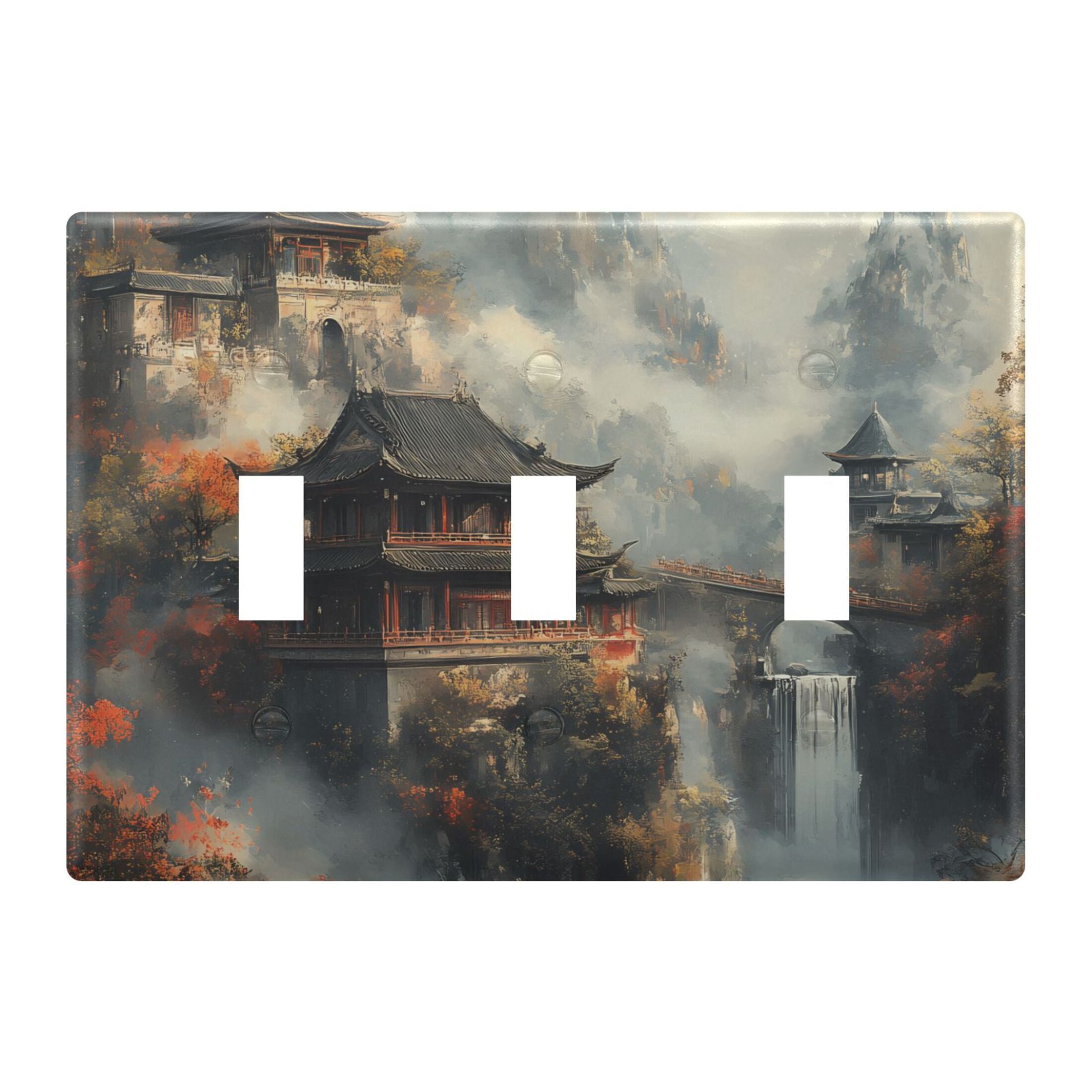 3 Gang Light Switch Cover Plate Chinese Temples on Mountain Wall Plate ...