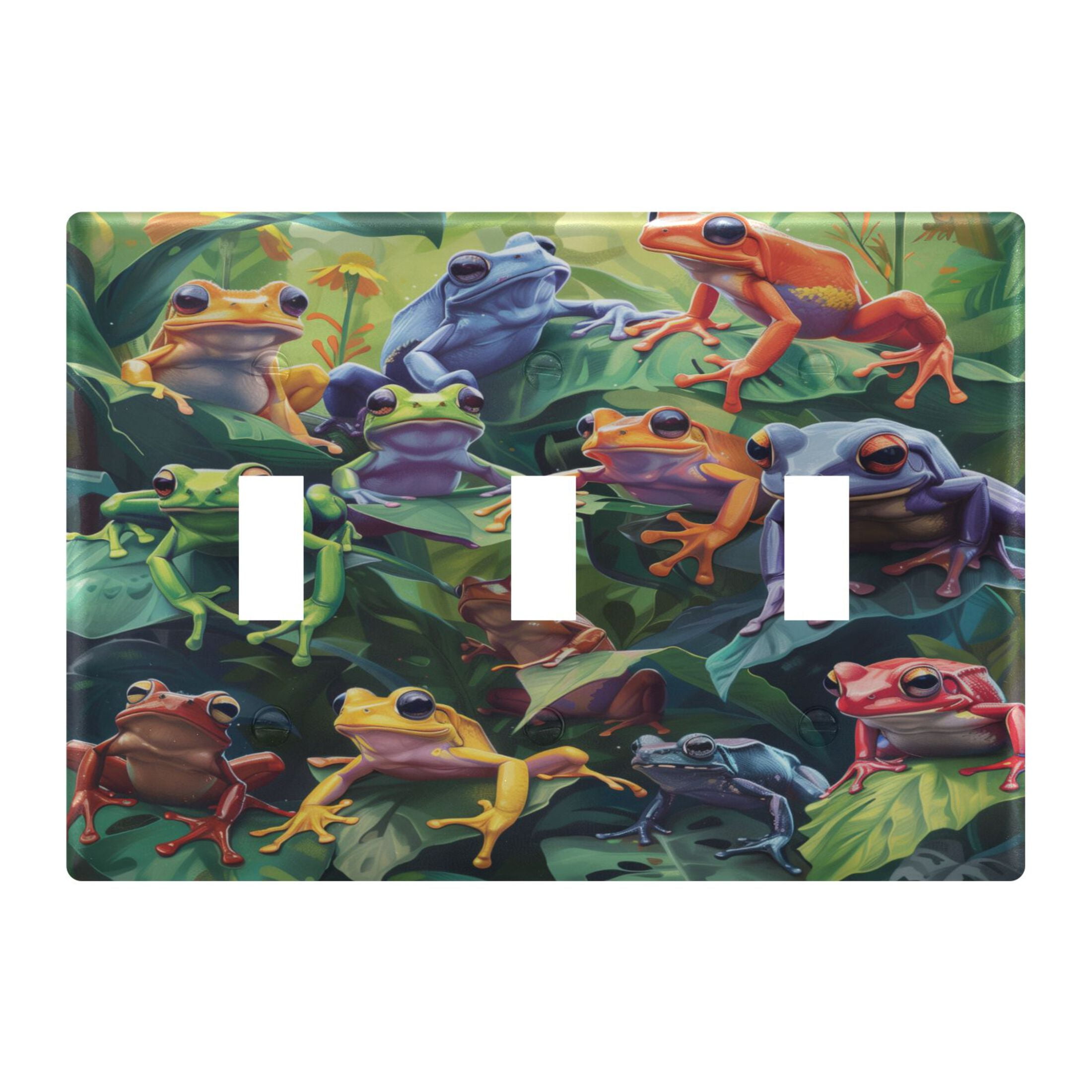 3 Gang Light Switch Cover Plate Colorful Frogs on Leaves Wall Plate ...