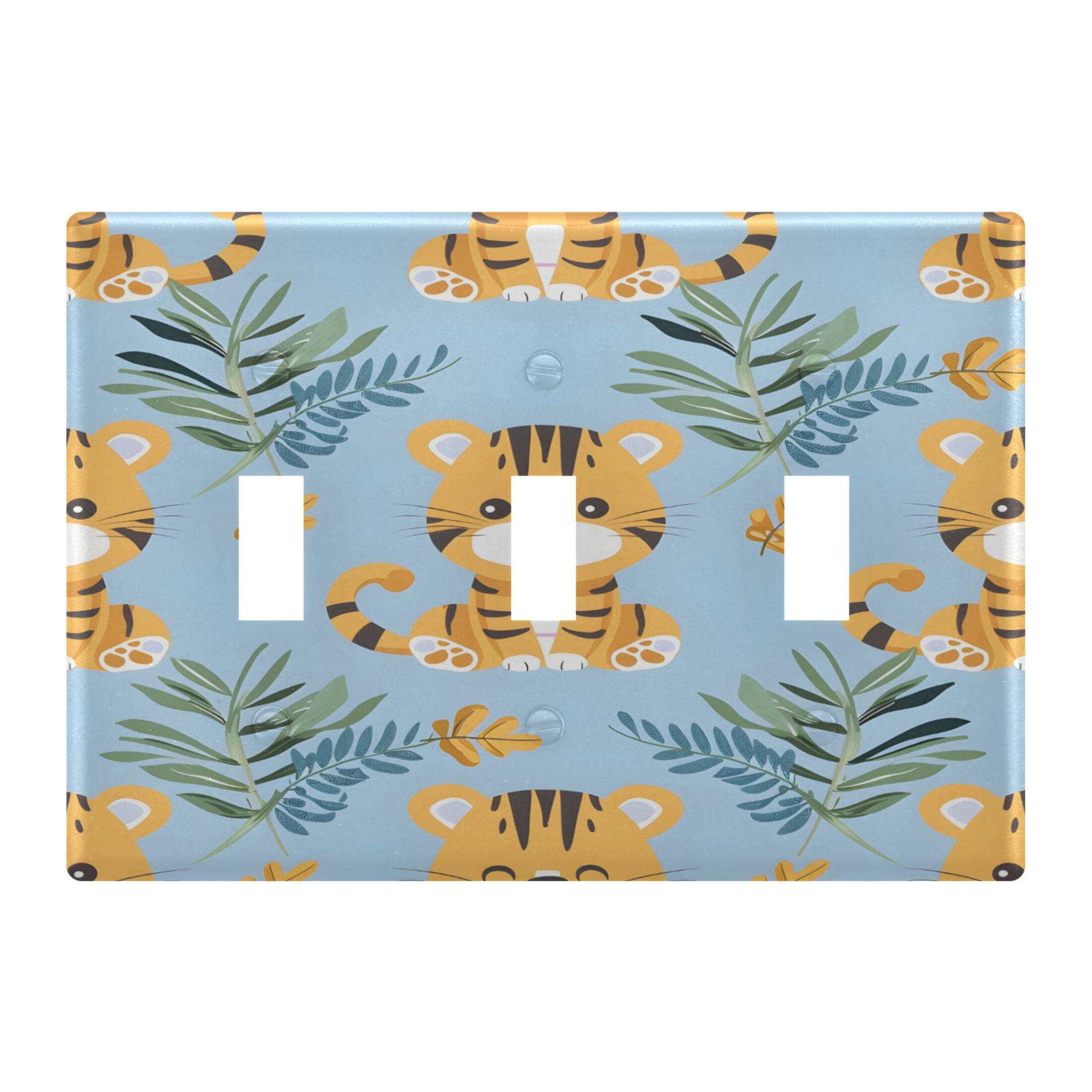 3 Gang Light Switch Cover Plate Cute Baby Tigers and Leaf Wall Plate ...