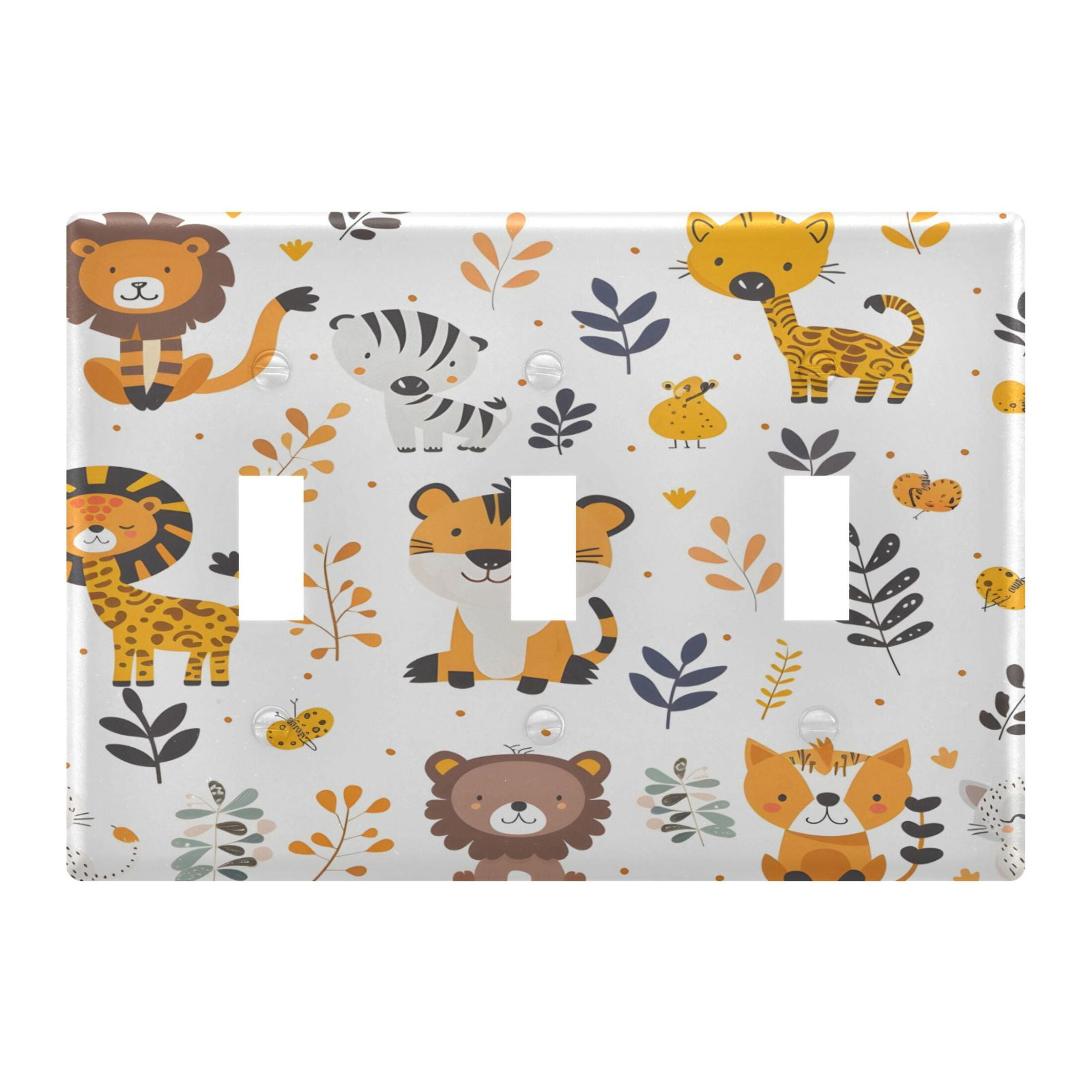 3 Gang Light Switch Cover Plate Cute Lion Giraffes Leaf Tiger Wall ...