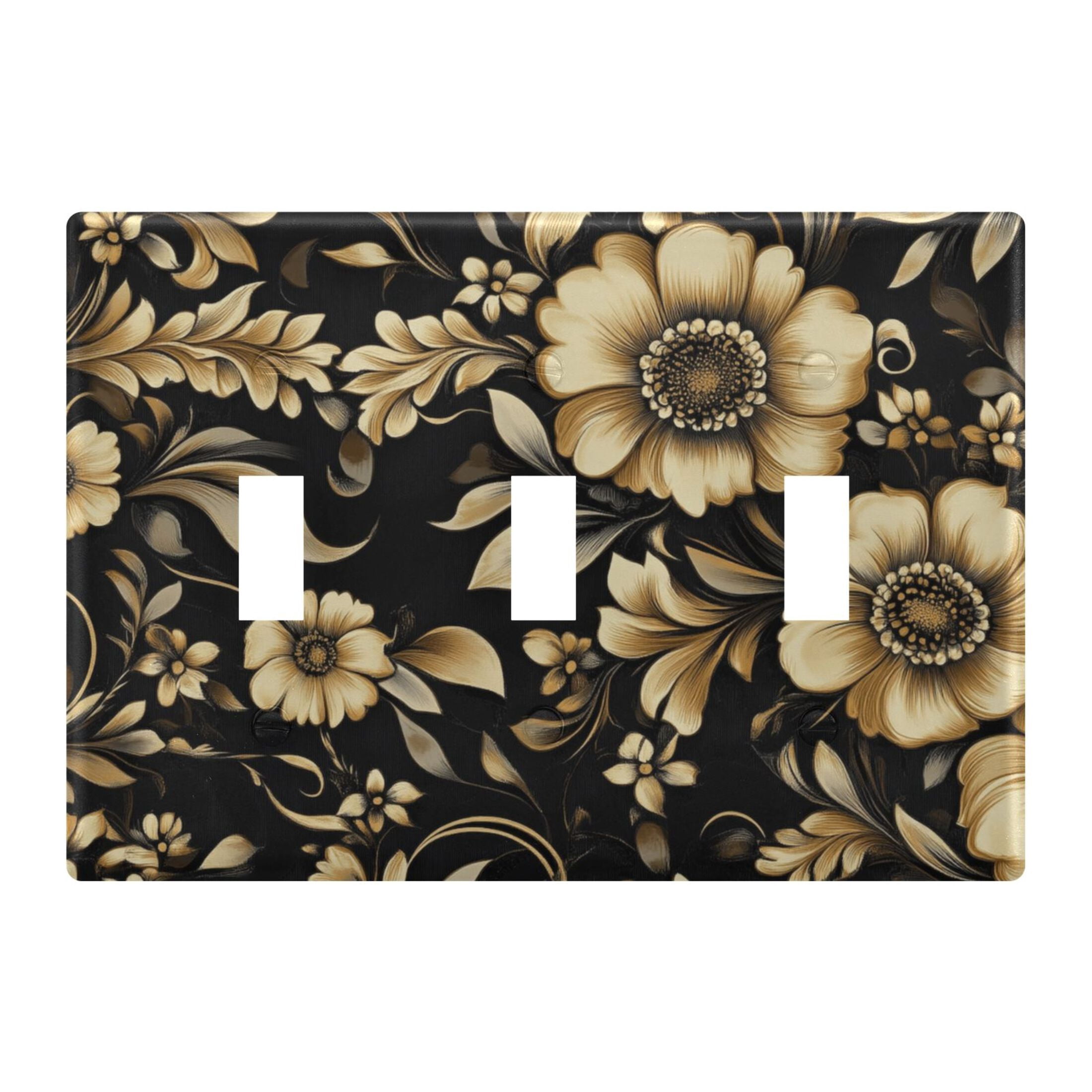 3 Gang Light Switch Cover Plate Gold Flowers and Leaves Wall Plate ...