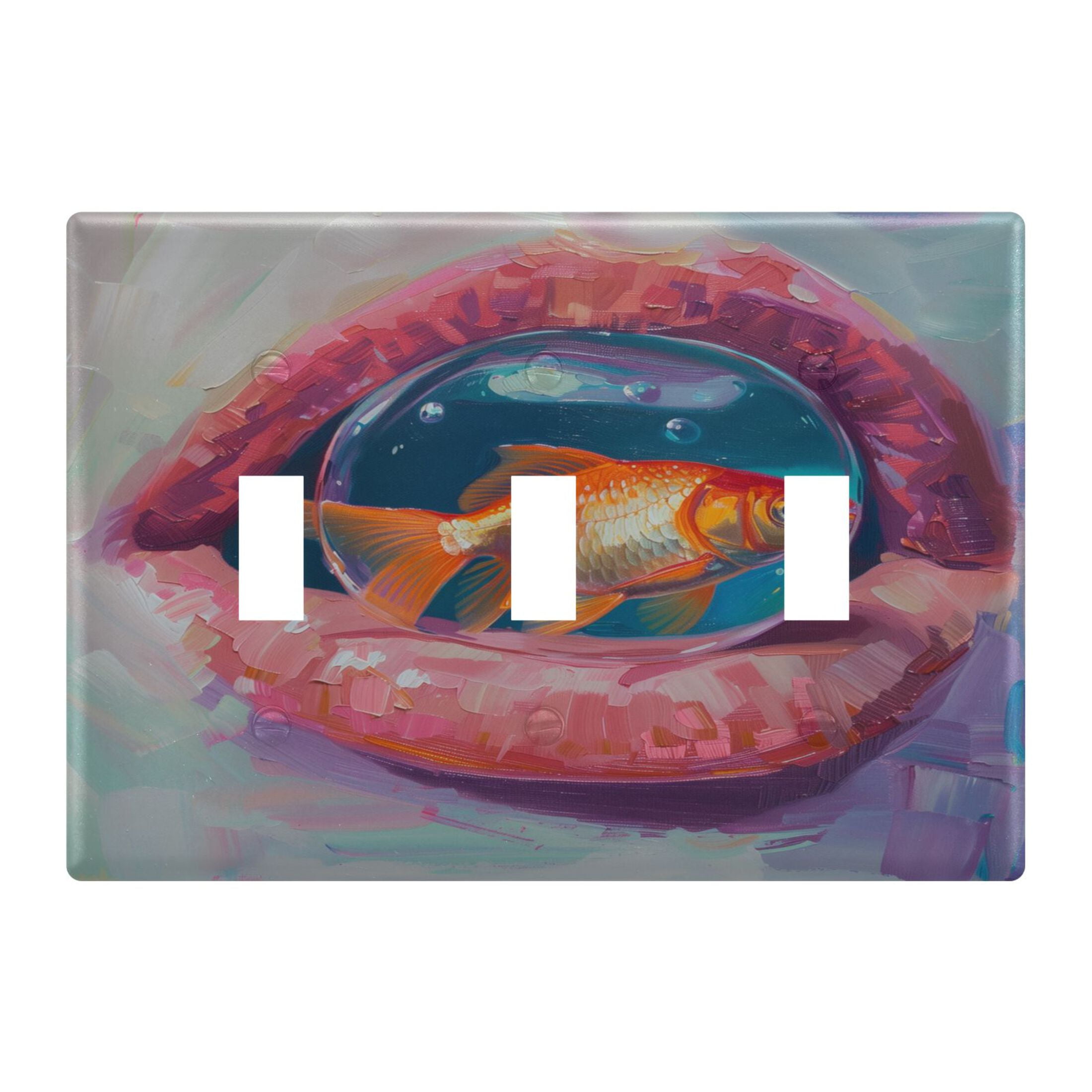 3 Gang Light Switch Cover Plate Goldfish in Bubble Inside Mouth Wall ...