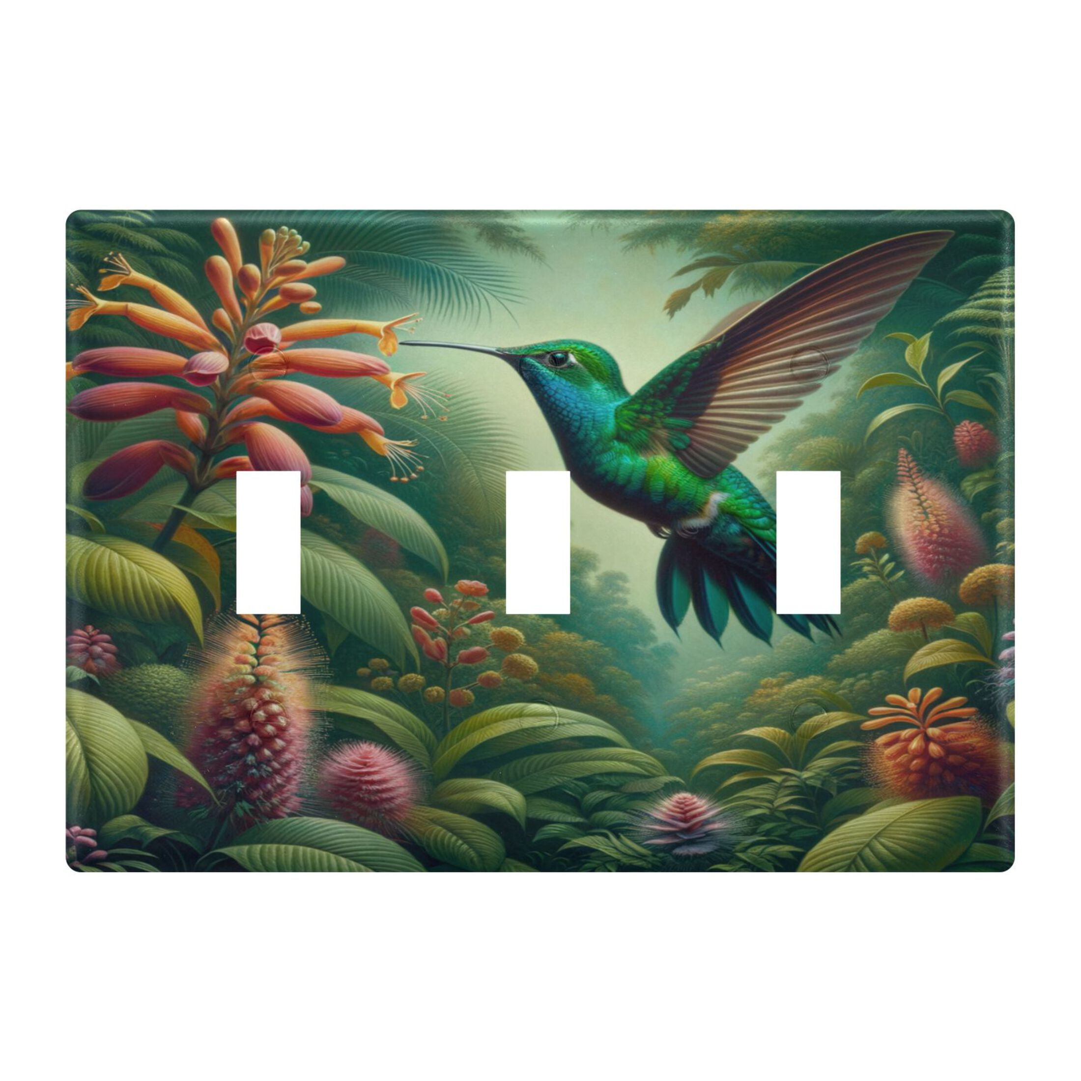 3 Gang Light Switch Cover Plate Hummingbird Hovering on Flowers Wall ...