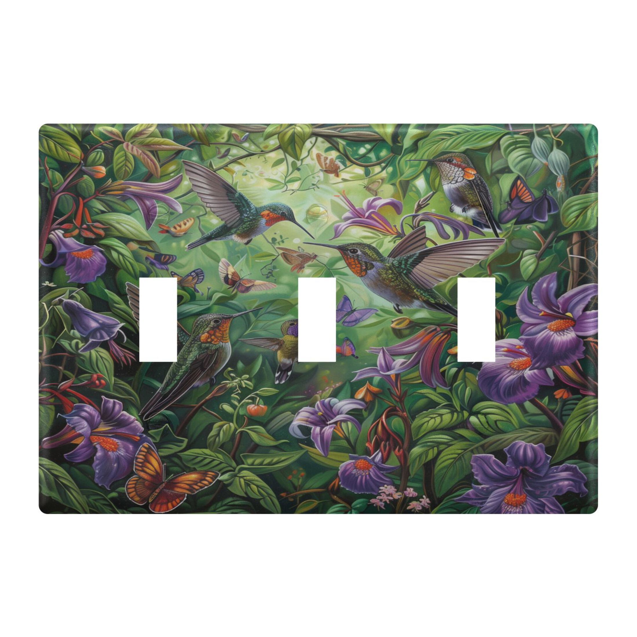 3 Gang Light Switch Cover Plate Hummingbirds Dance in Leaves Wall Plate ...