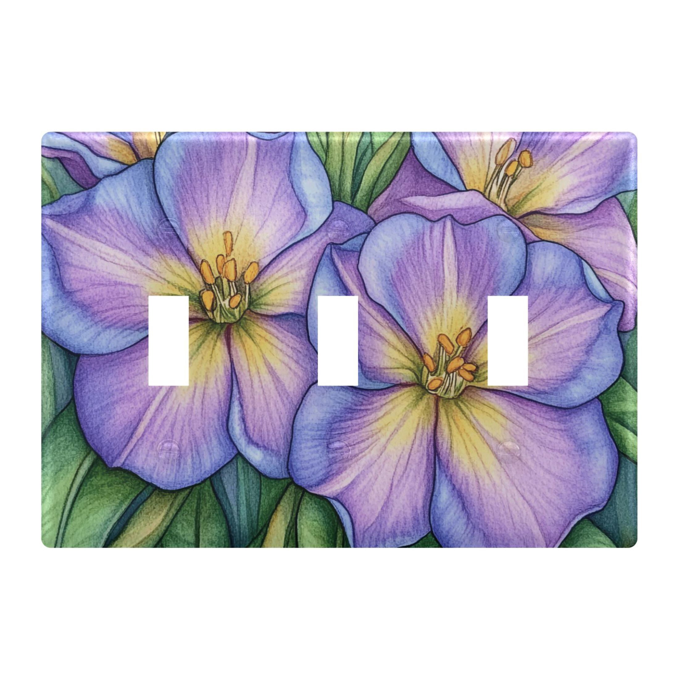 3 Gang Light Switch Cover Plate Pencil Drawing Flower Wall Plate ...