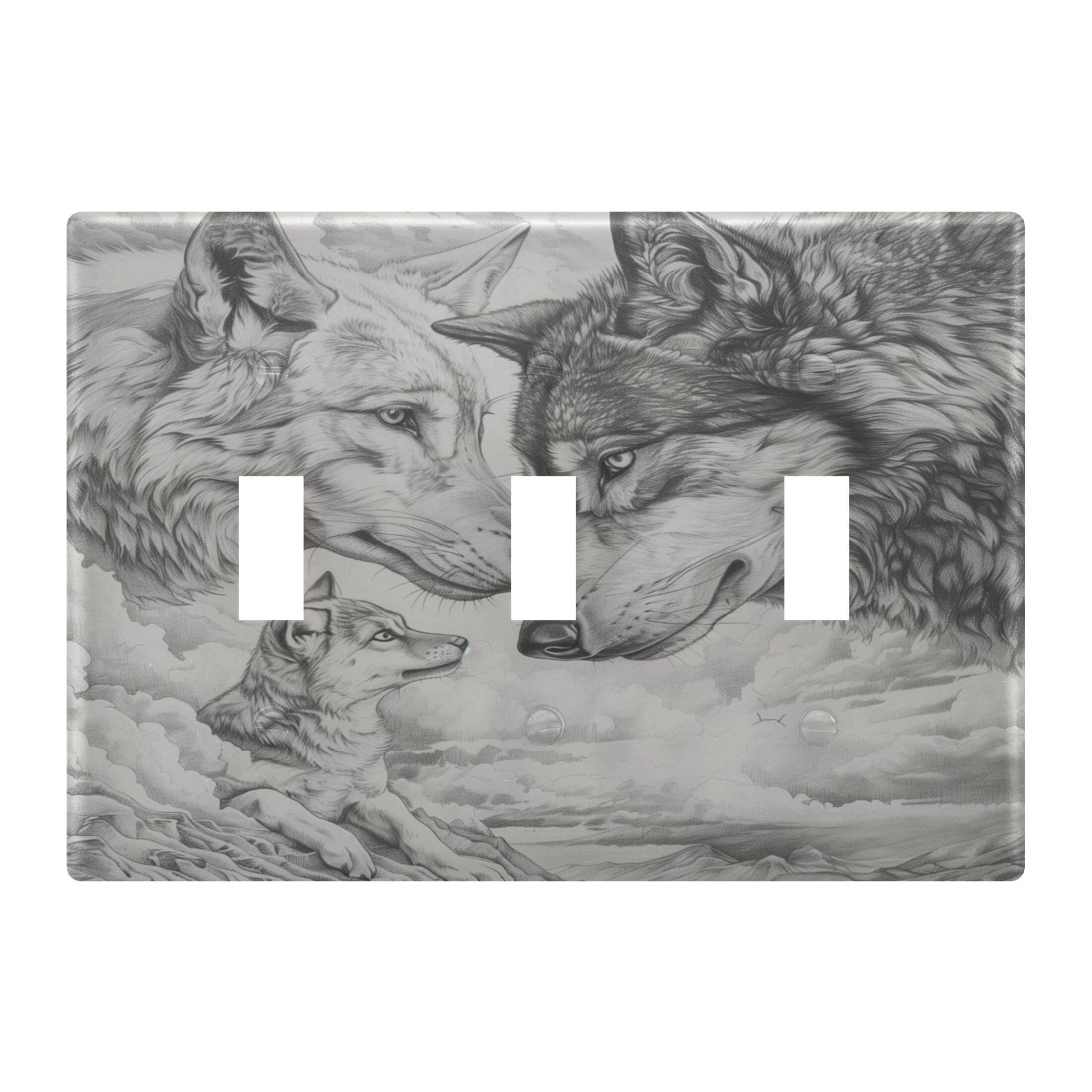 3 Gang Light Switch Cover Plate Pencil Drawing Wolves Wall Plate ...