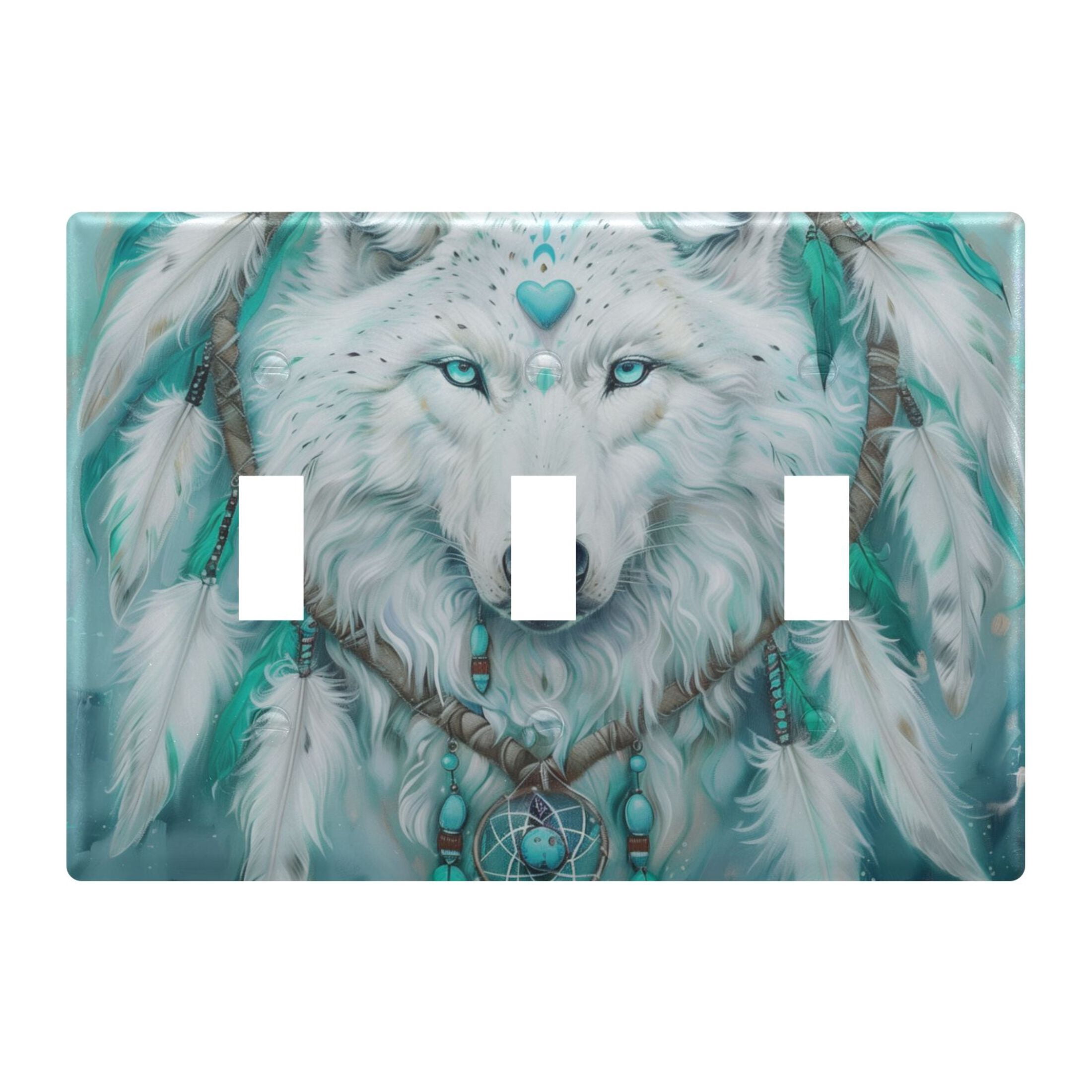 3 Gang Light Switch Cover Plate Wolf with Heart Ring Wall Plate ...