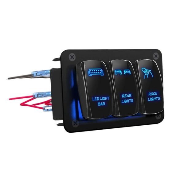 3 Gang Rocker Switches Panel 12V 24V Blue LED Toggle Switches - Walmart.com