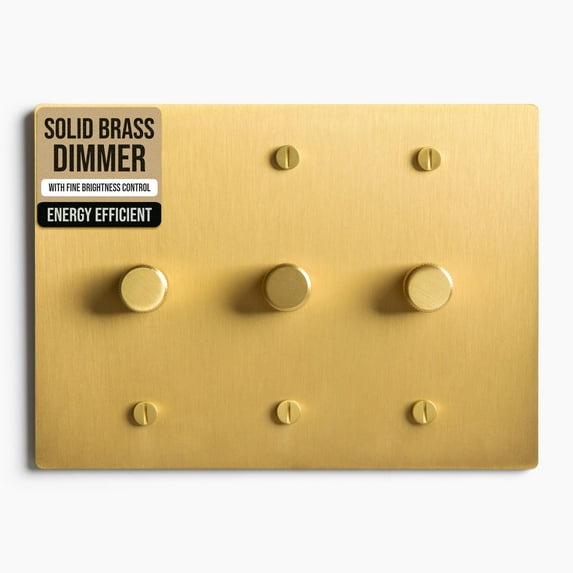 3-Gang Satin Solid Brass Rotary Dimmer Switch, 15A 120V AC Wall Mount ...
