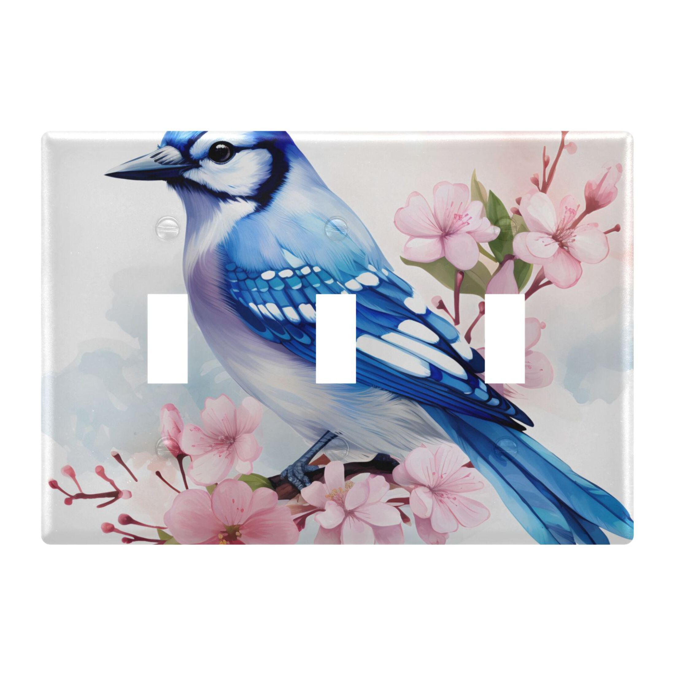 3 Gang Switch Covers Birds and Cherry Flowers Light Wall Plate Home ...