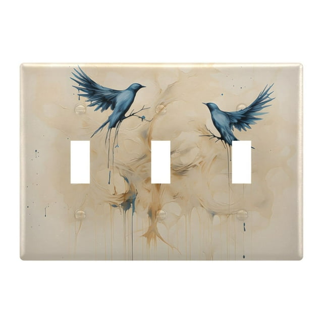 3 Gang Switch Covers Birds with Blue Light Wall Plate Home Faceplate ...