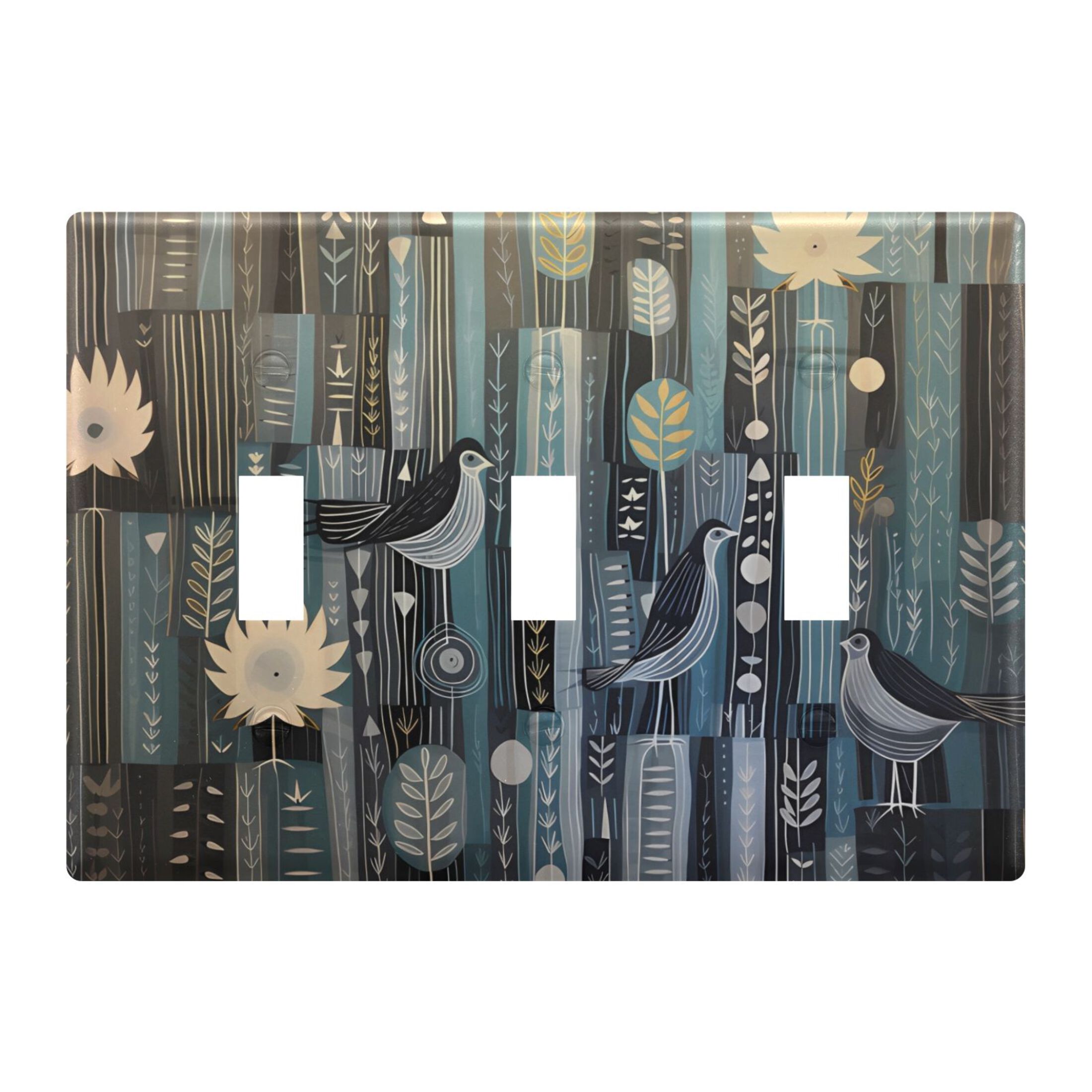 3 Gang Switch Covers Birds with Retro Light Wall Plate Home Faceplate ...