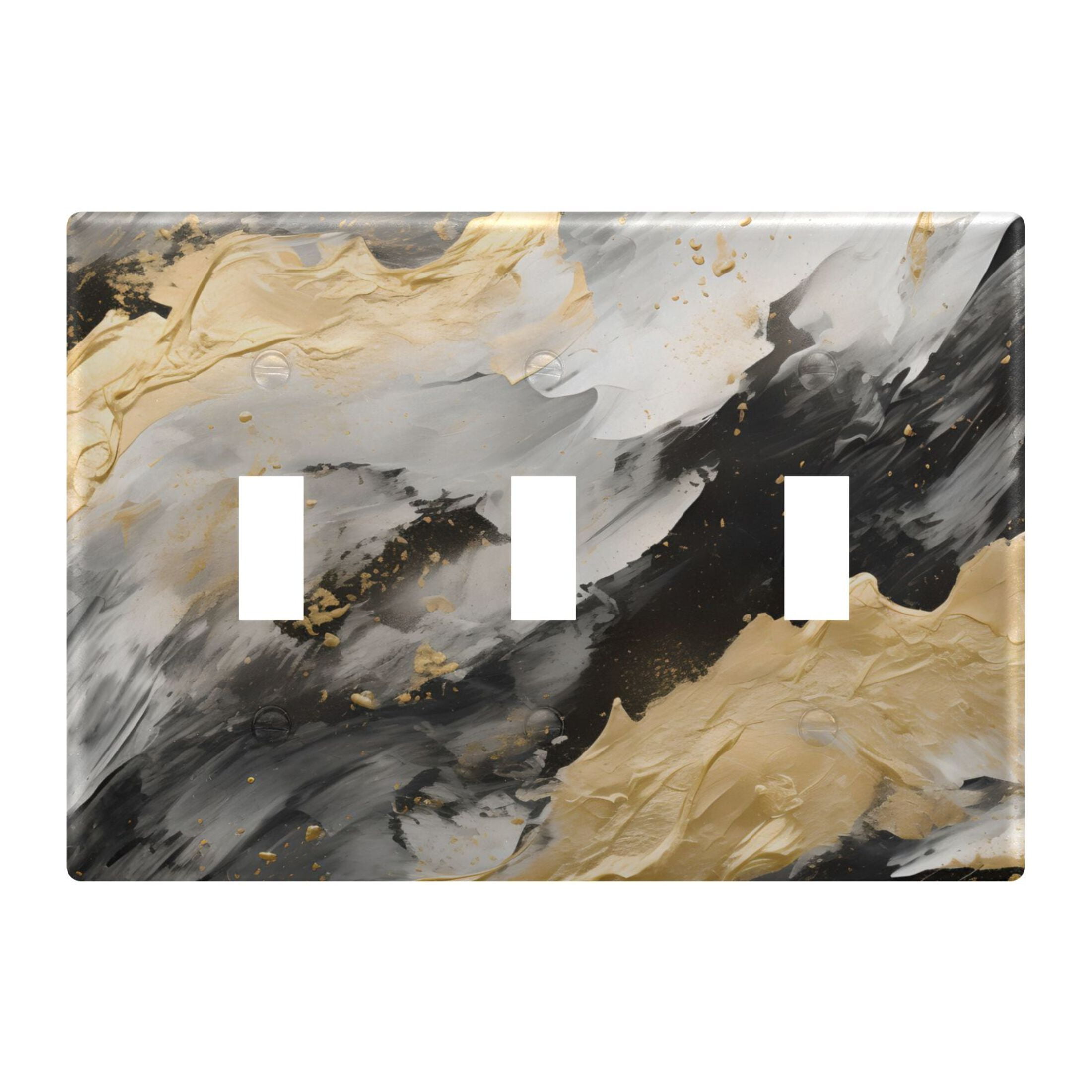 3 Gang Switch Covers Black Golden Marble Light Wall Plate Home ...
