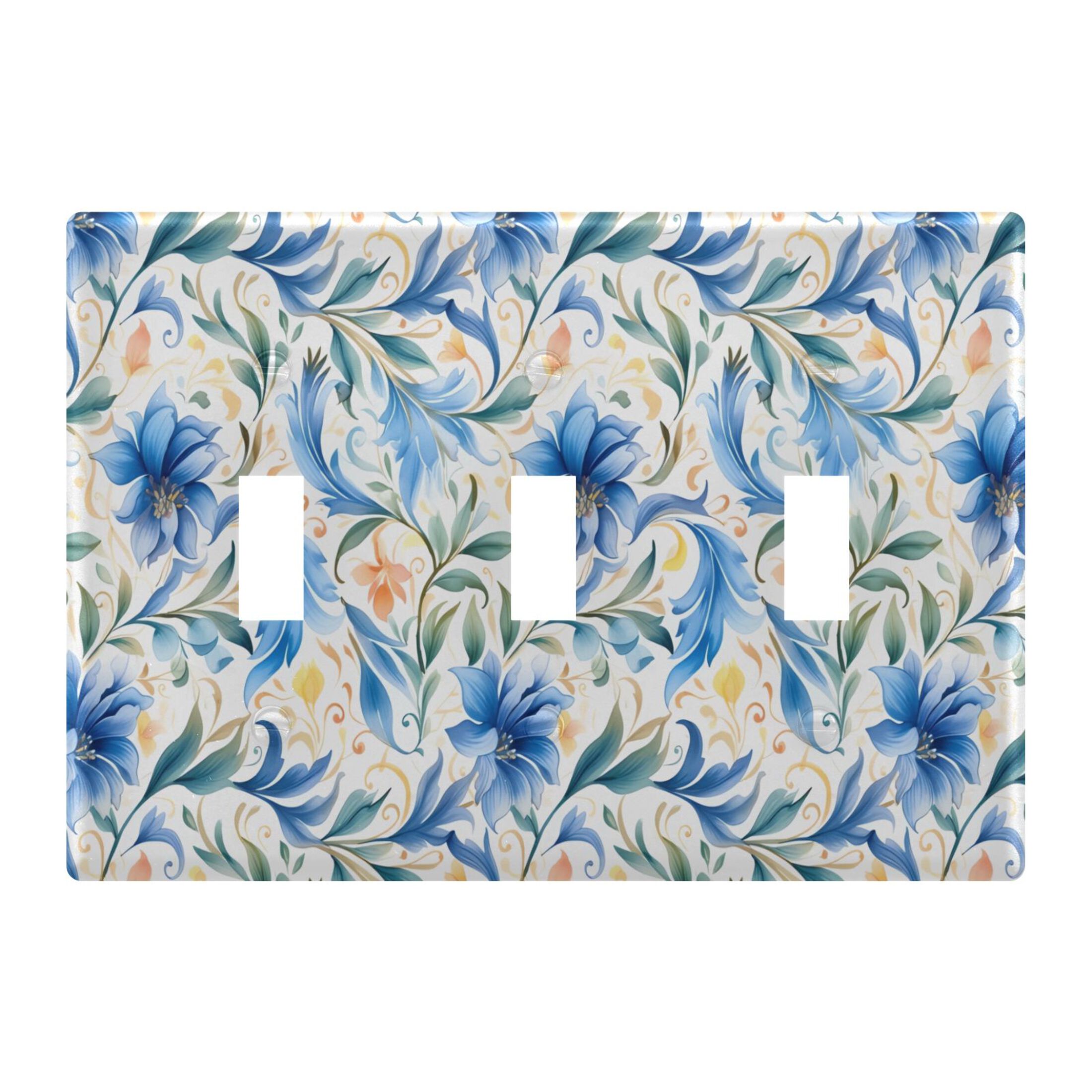 3 Gang Switch Covers Blue Flowers Floral Light Wall Plate Home ...