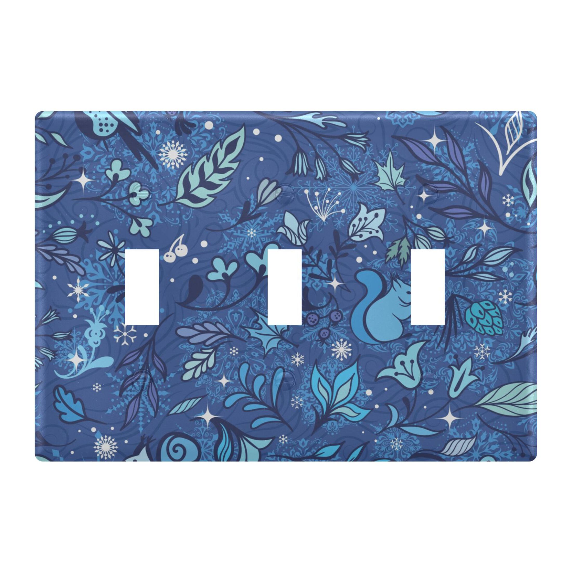 3 Gang Switch Covers Blue Winter with Leaves and Animals Light Wall ...