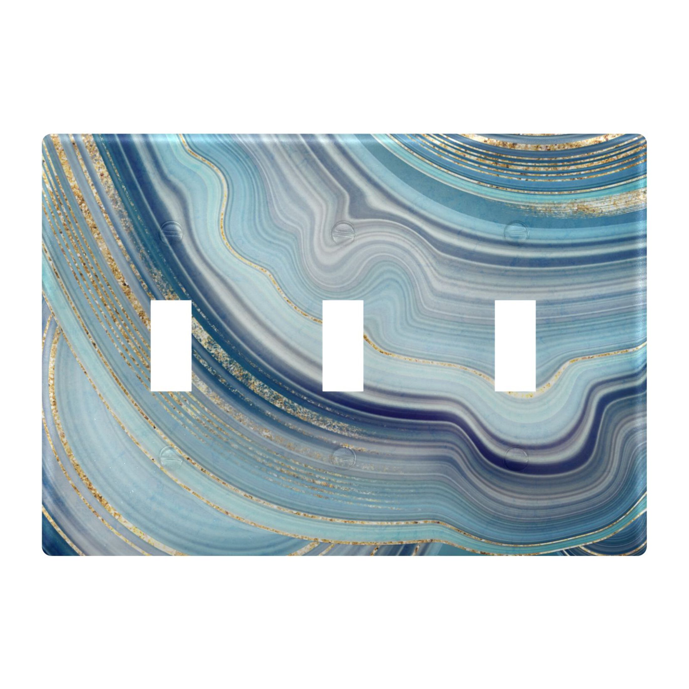 3 Gang Switch Covers Blue and Gold Marble Light Wall Plate Home ...