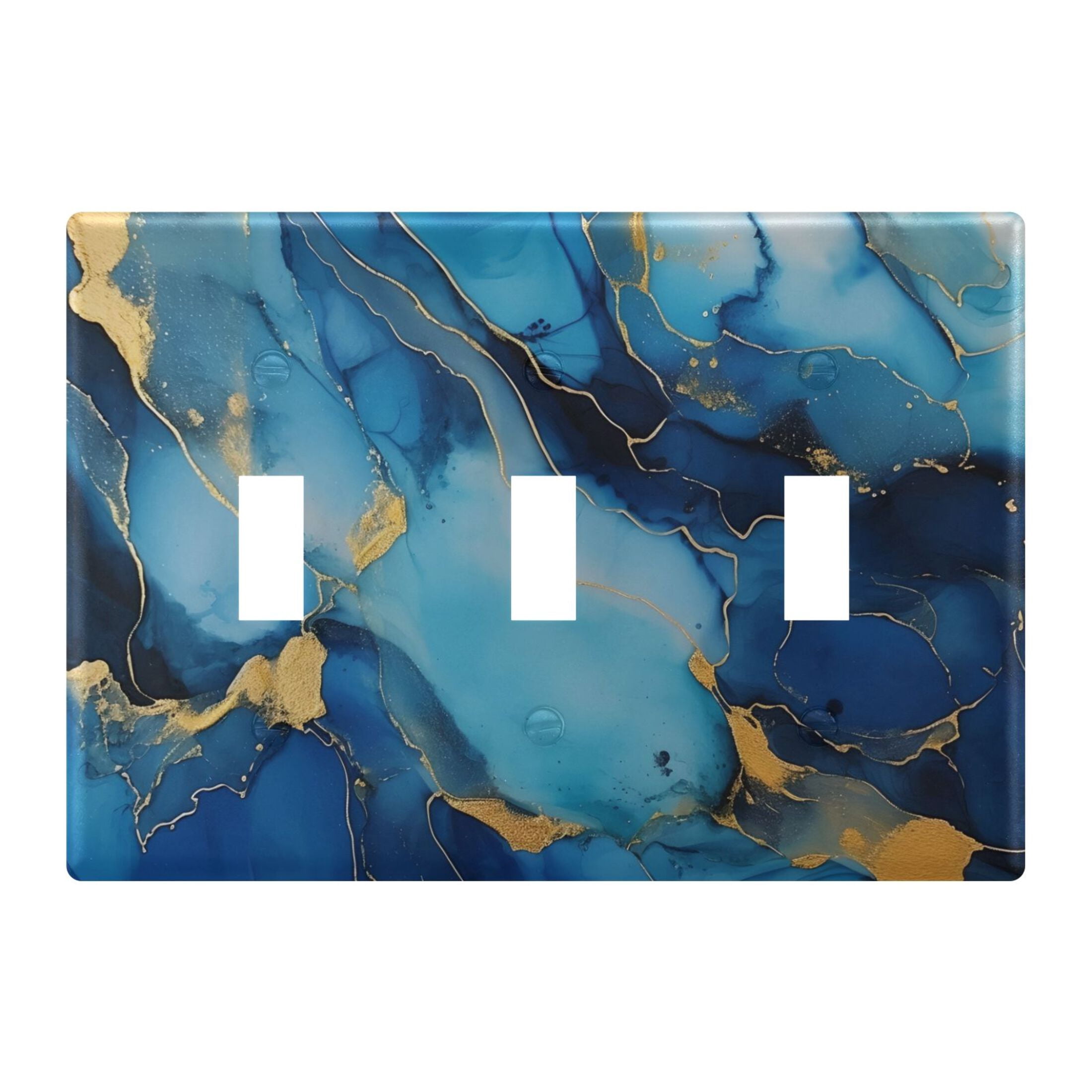 3 Gang Switch Covers Blue and Golden Marble Light Wall Plate Home ...
