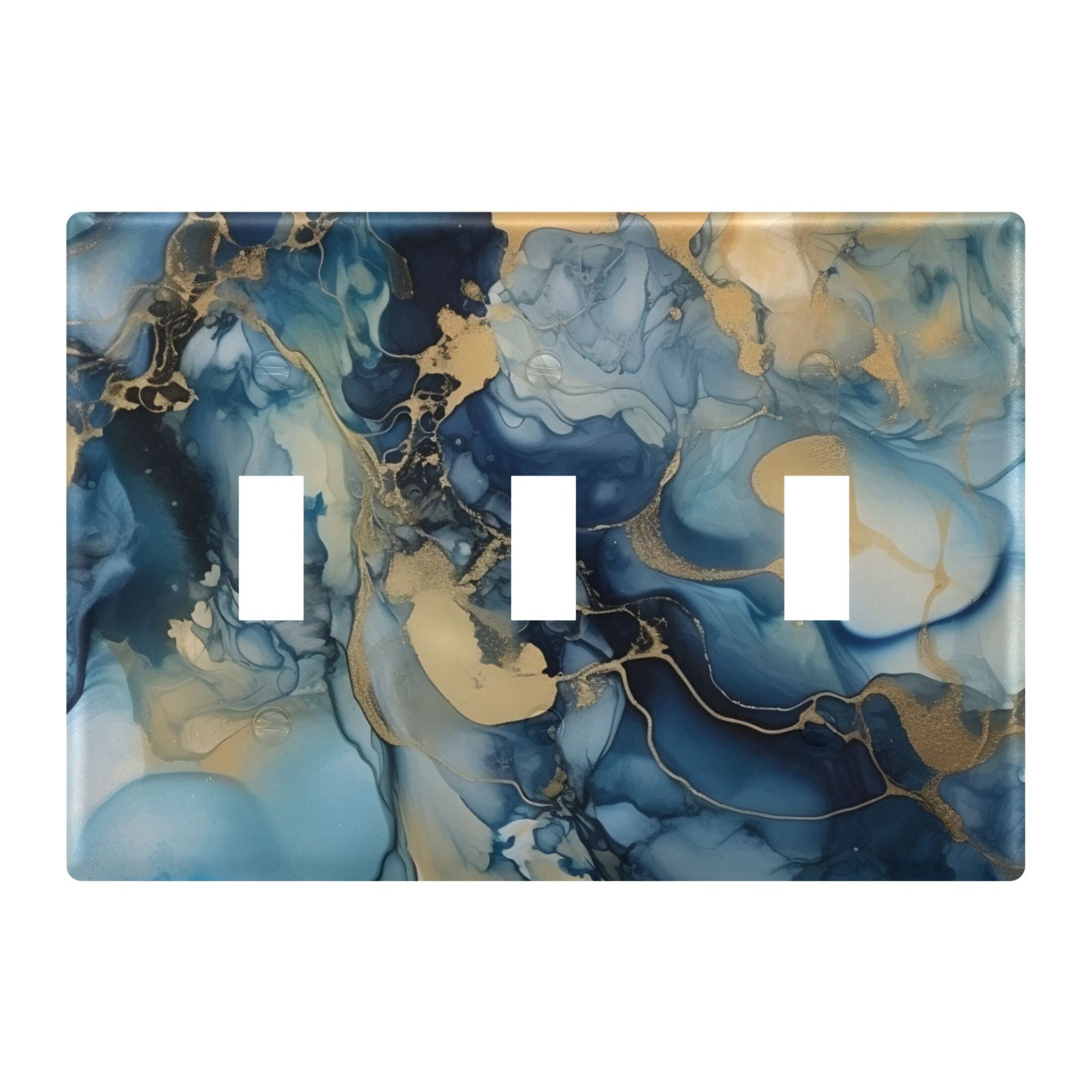 3 Gang Switch Covers Blue and Golden Marble Light Wall Plate Home ...