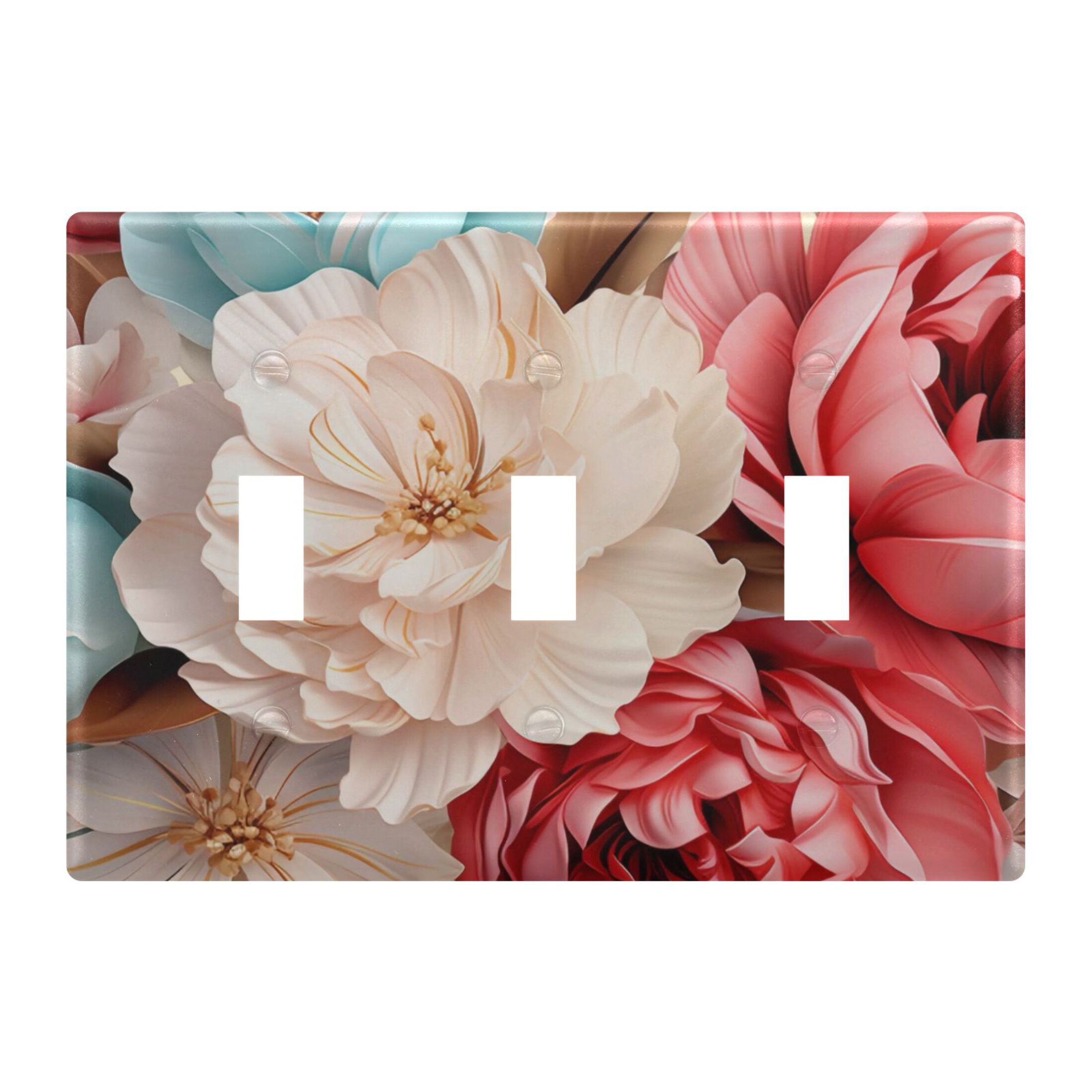 3 Gang Switch Covers Blue and Pink Peony Flowers Light Wall Plate Home ...