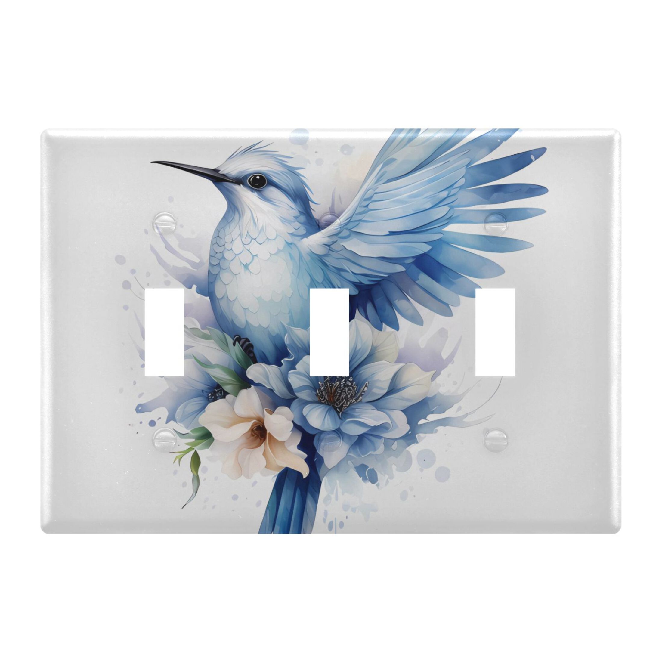 3 Gang Switch Covers Blue with Bird Light Wall Plate Home Faceplate ...