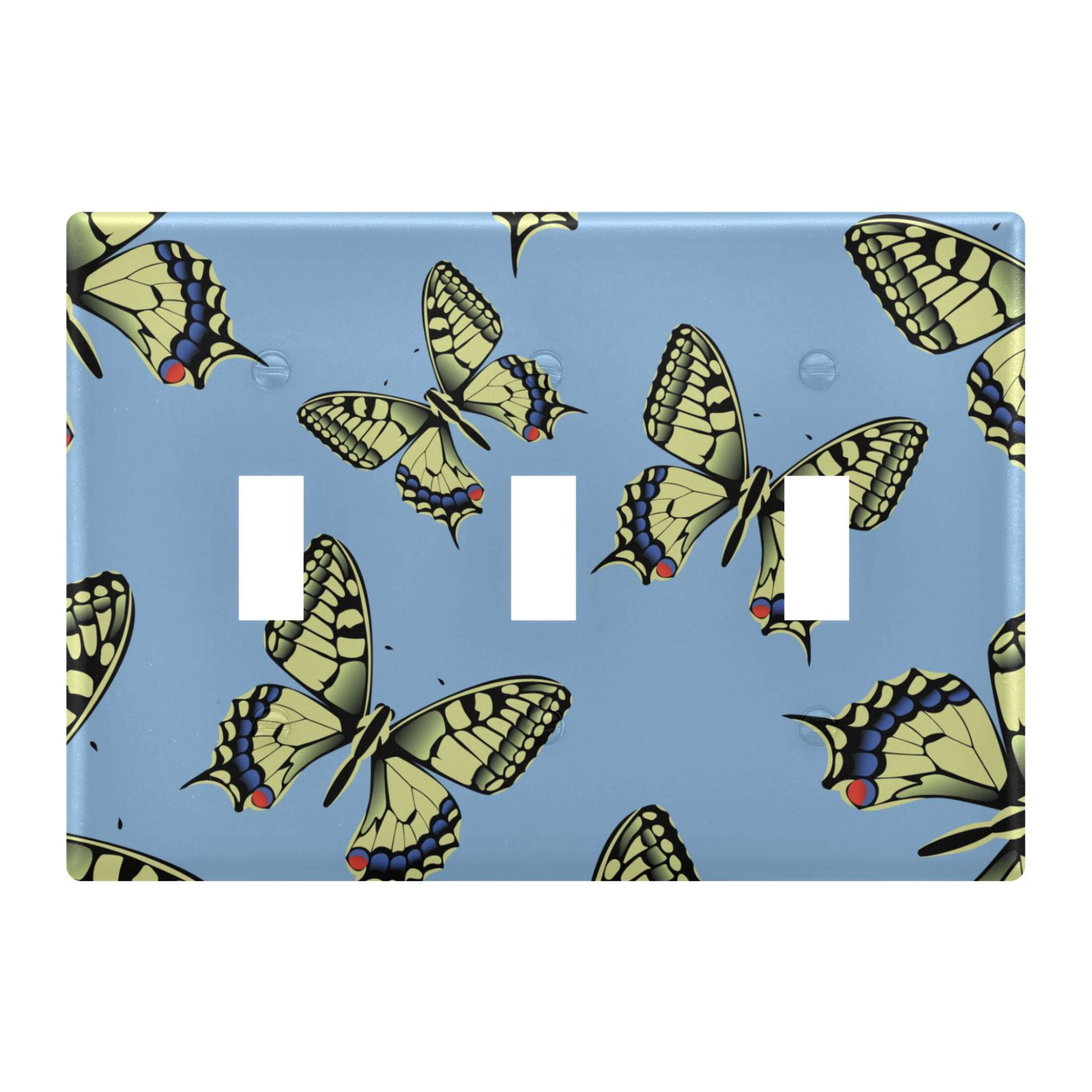 3 Gang Switch Covers Butterflies on Blue Light Wall Plate Home ...