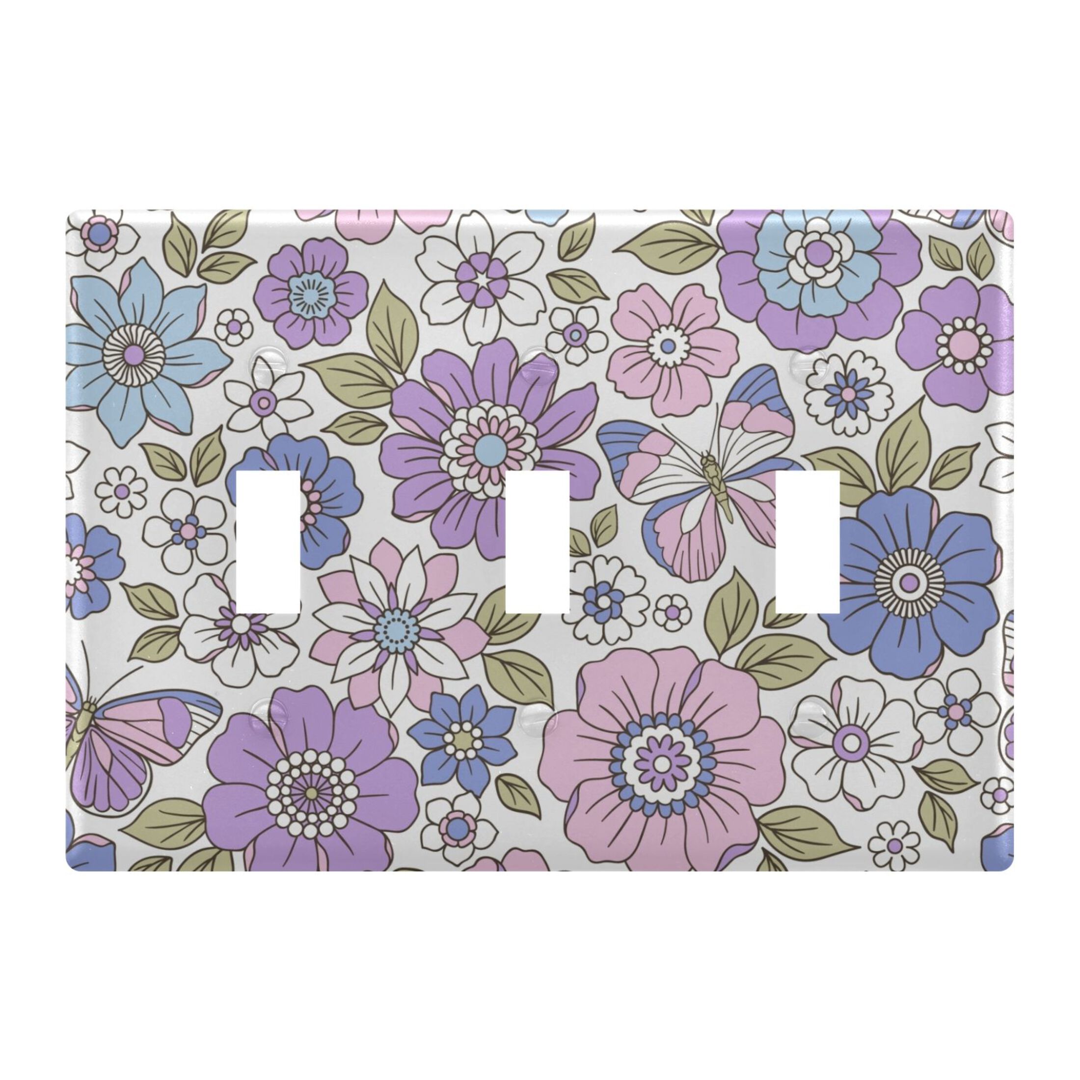 3 Gang Switch Covers Colorful Floral Purple Flowers Light Wall Plate ...