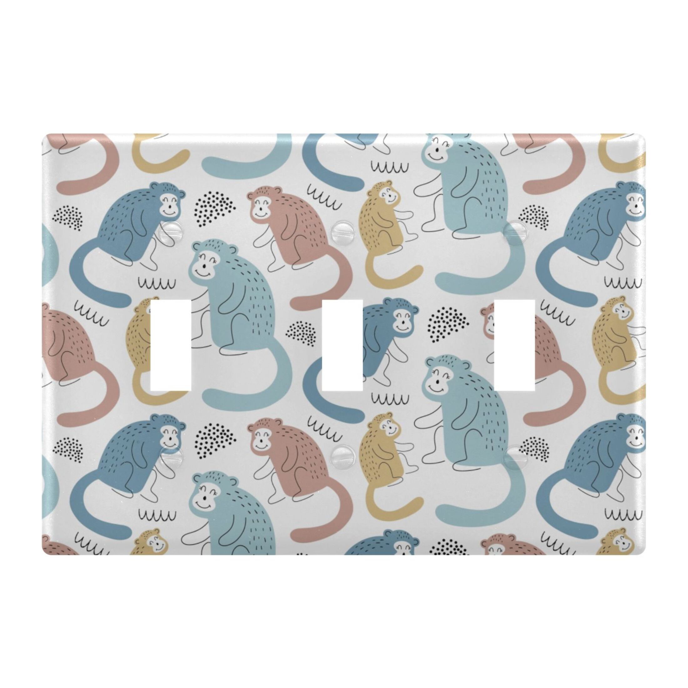 3 Gang Switch Covers Cute Colorful Monkeys Light Wall Plate Home ...