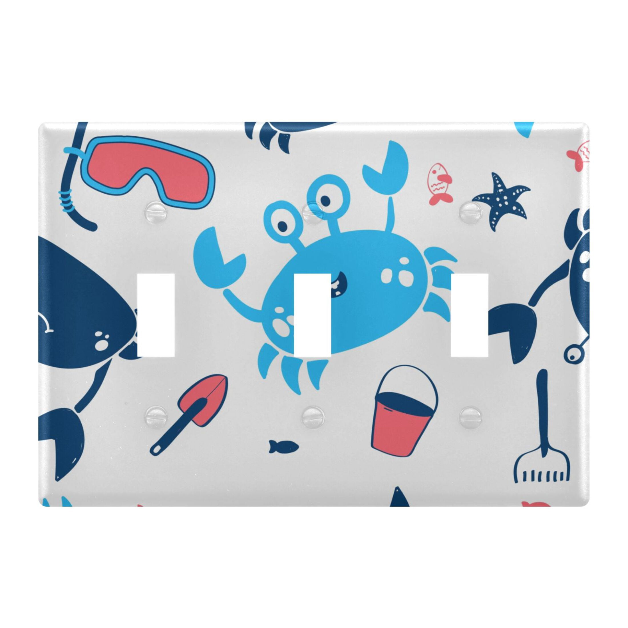 3 Gang Switch Covers Cute Crab Blue Light Wall Plate Home Faceplate ...