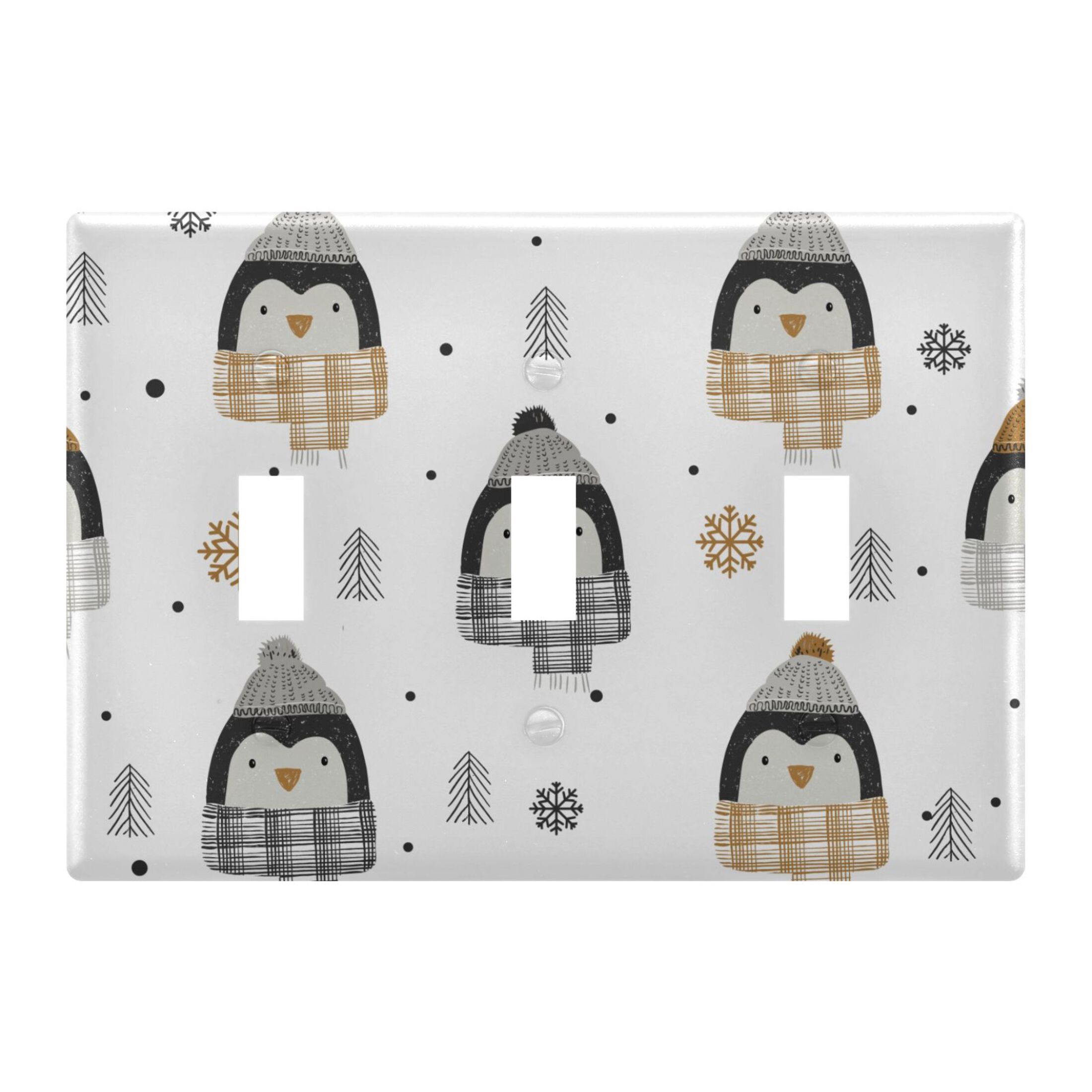 3 Gang Switch Covers Cute Penguins and Snowflake Light Wall Plate Home ...